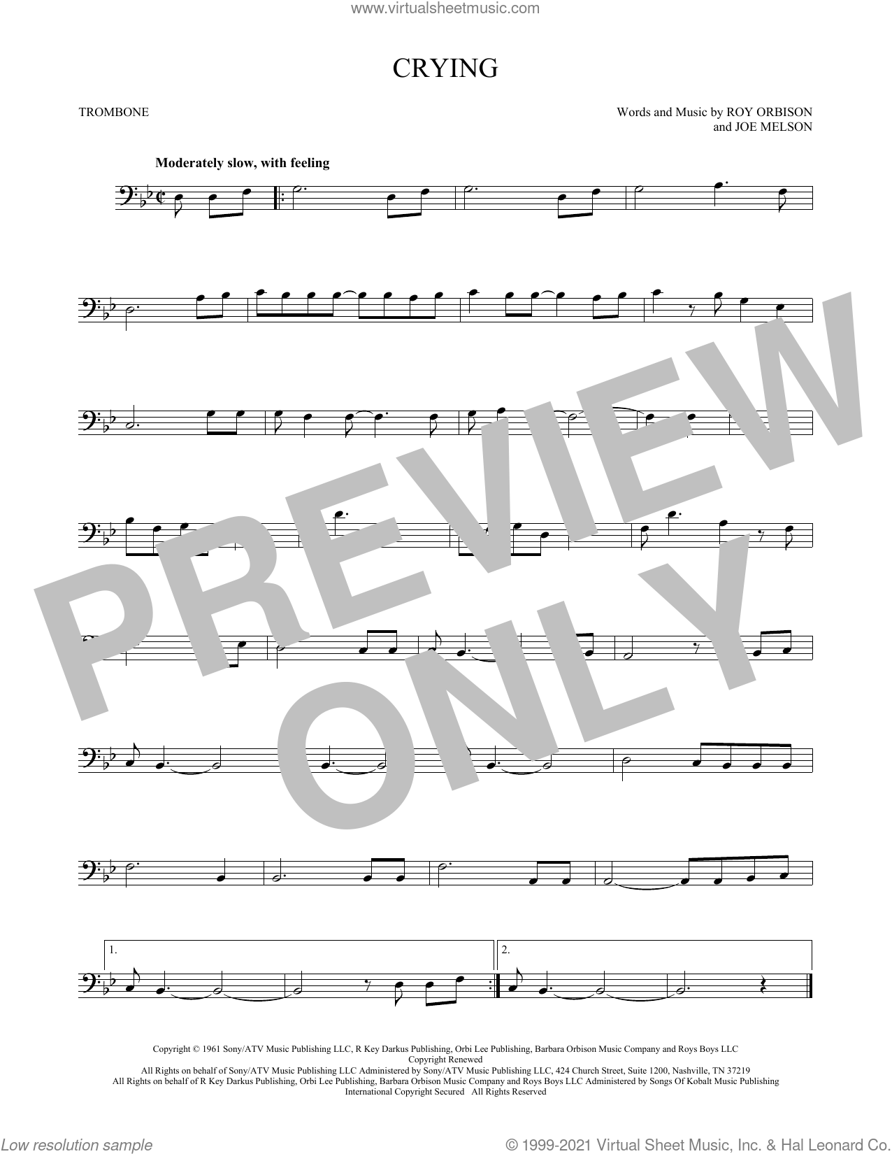 Crying sheet music for trombone solo (PDF-interactive)