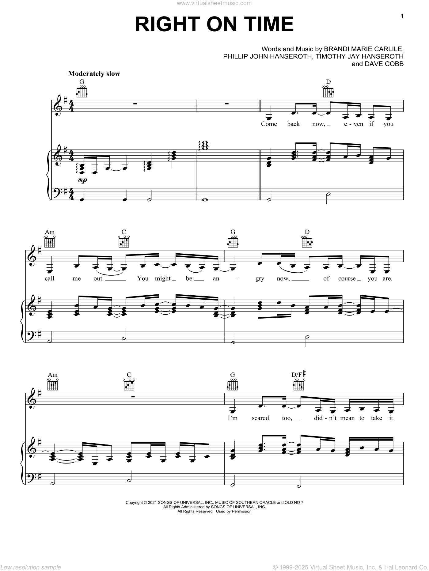 Right On Time sheet music for voice, piano or guitar (PDF)