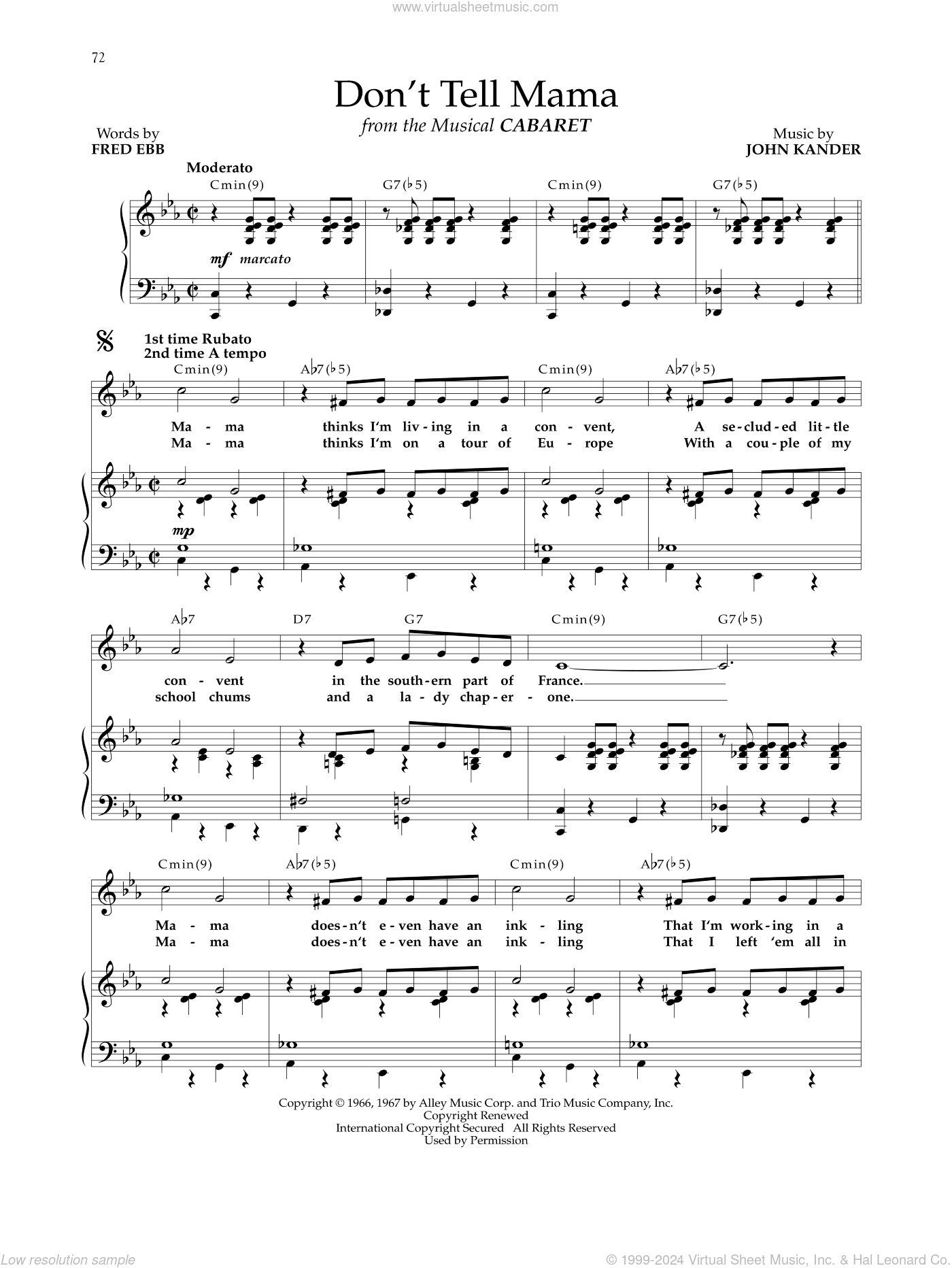 Don't Tell Mama (from Cabaret) sheet music for voice and piano
