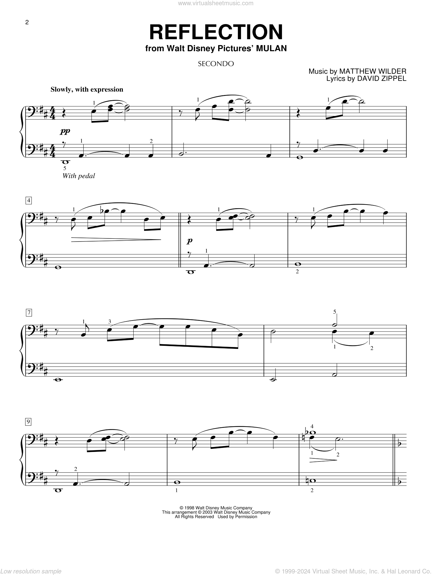 Reflection (from Mulan) sheet music for piano four hands (PDF)