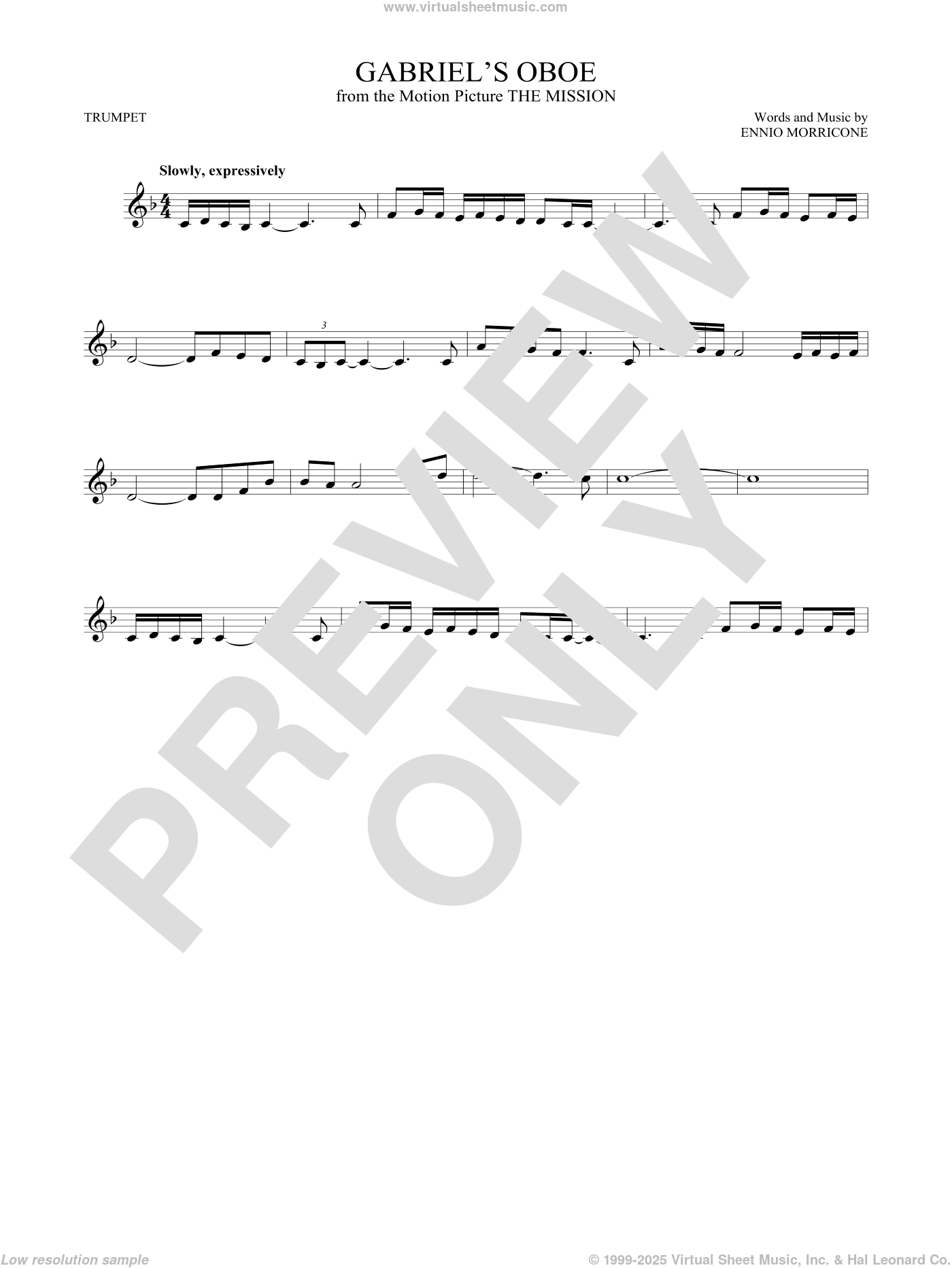 Gabriel's Oboe sheet music for trumpet solo (PDF-interactive)