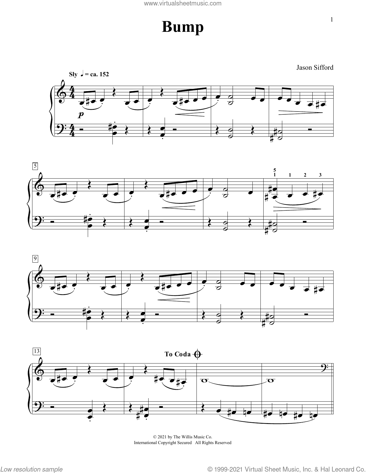 Bump sheet music for piano solo (elementary) (PDF)