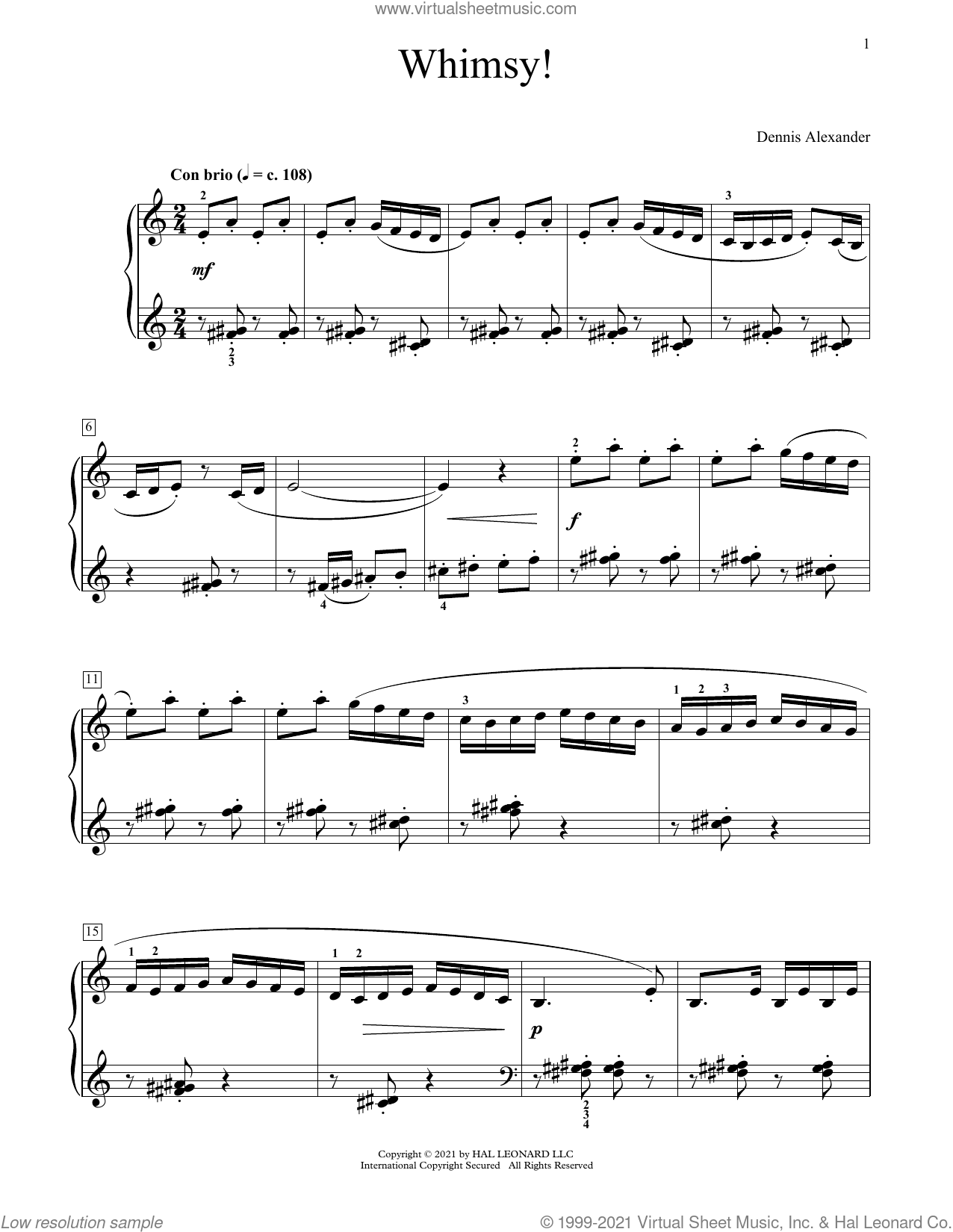 Whimsy! sheet music for piano solo (elementary) (PDF)