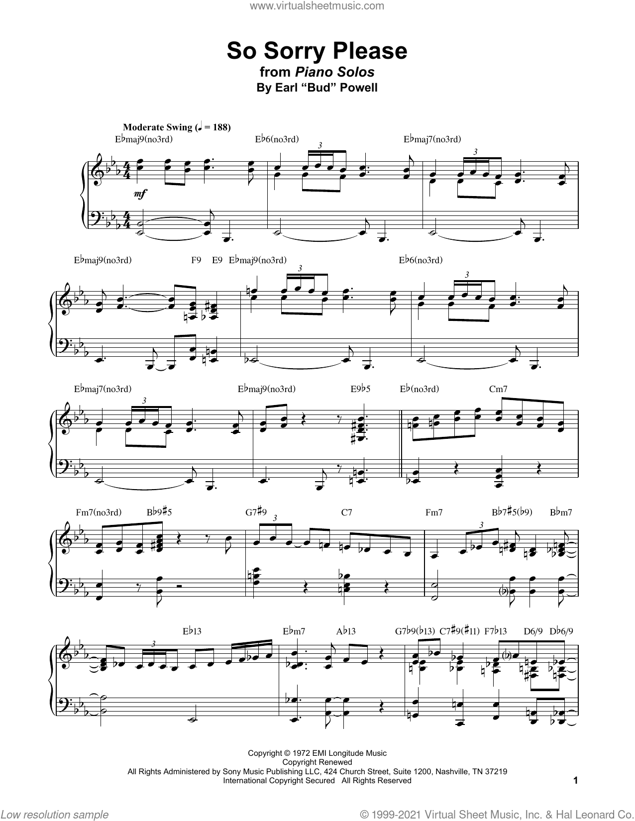 So Sorry Please sheet music for piano solo (transcription) (PDF)