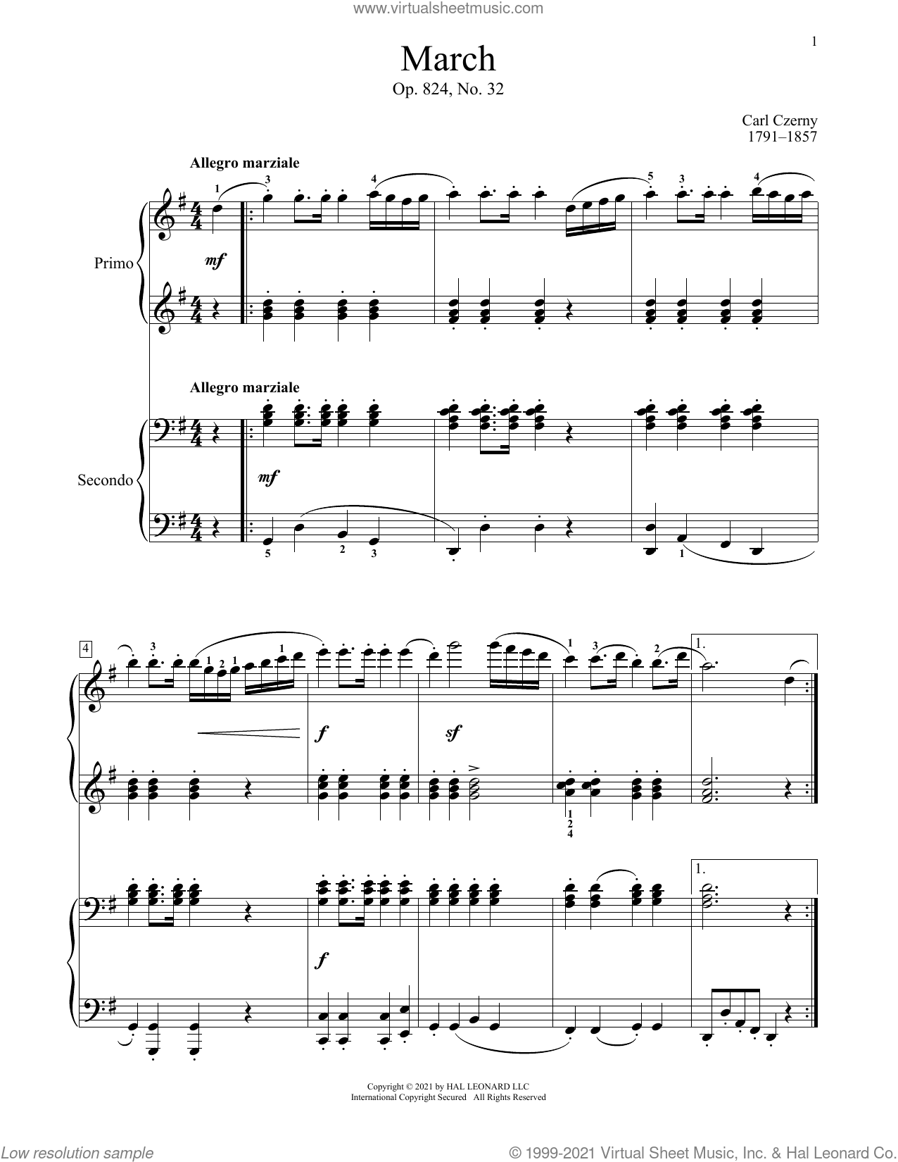 March, Op. 824, No. 32 sheet music for piano four hands (PDF)