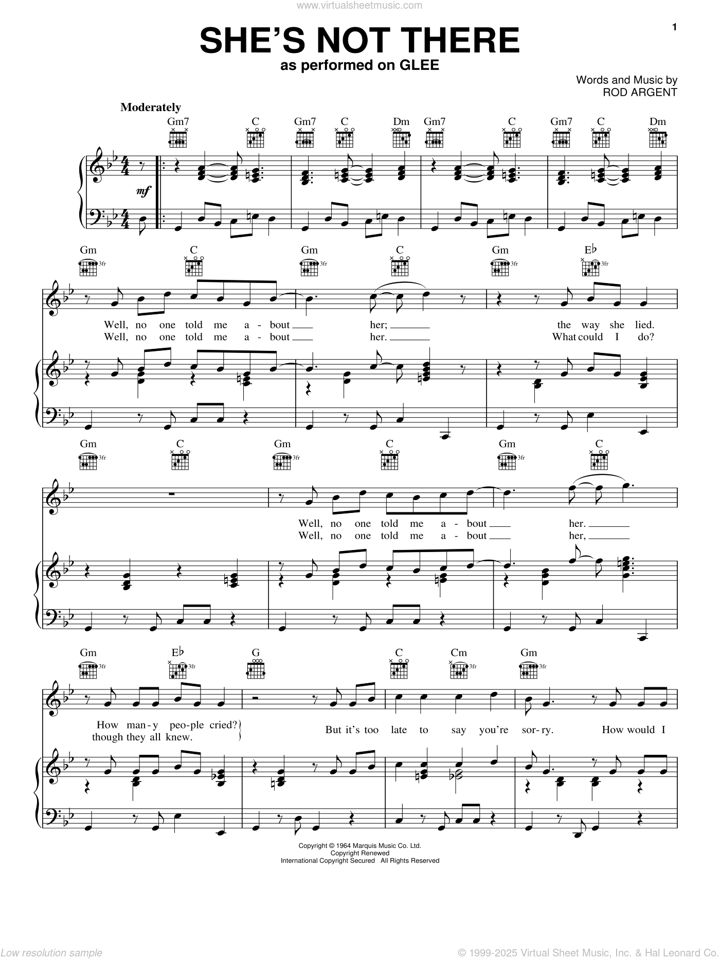 She's Not There sheet music for voice, piano or guitar (PDF)