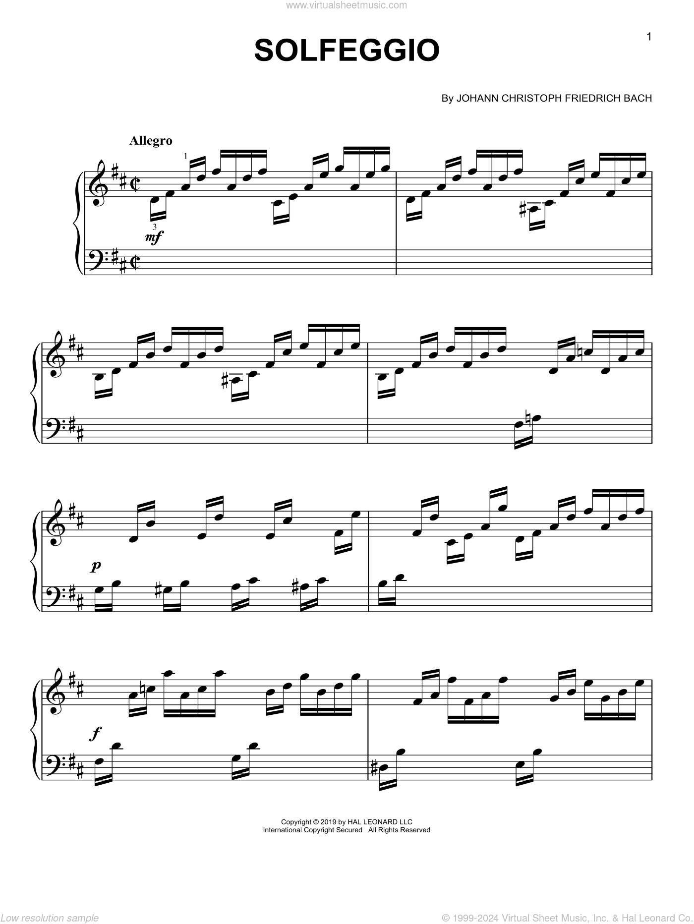 Solfeggio sheet music for piano solo (PDF)