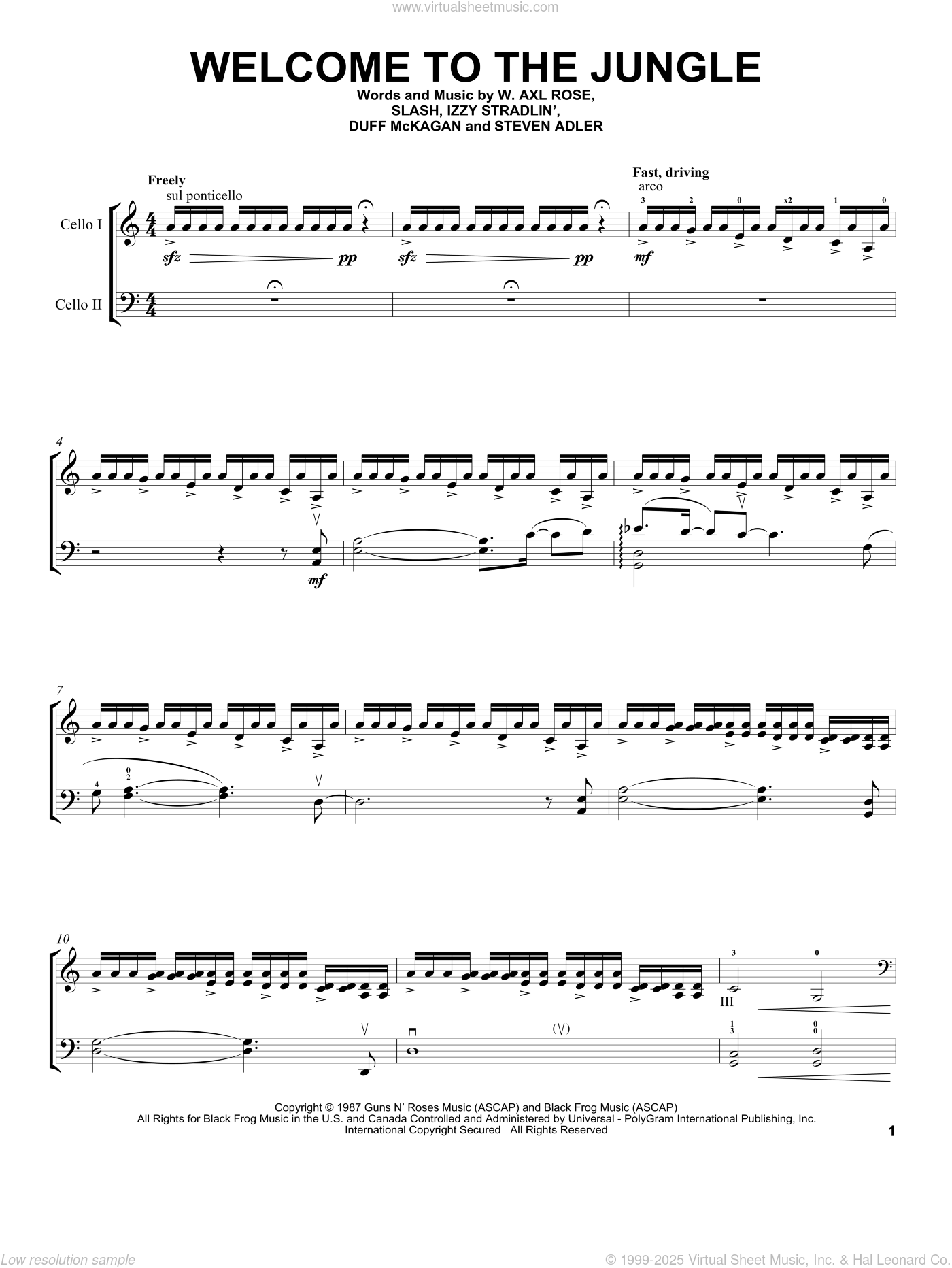 Welcome To The Jungle sheet music for two cellos (duet, duets)