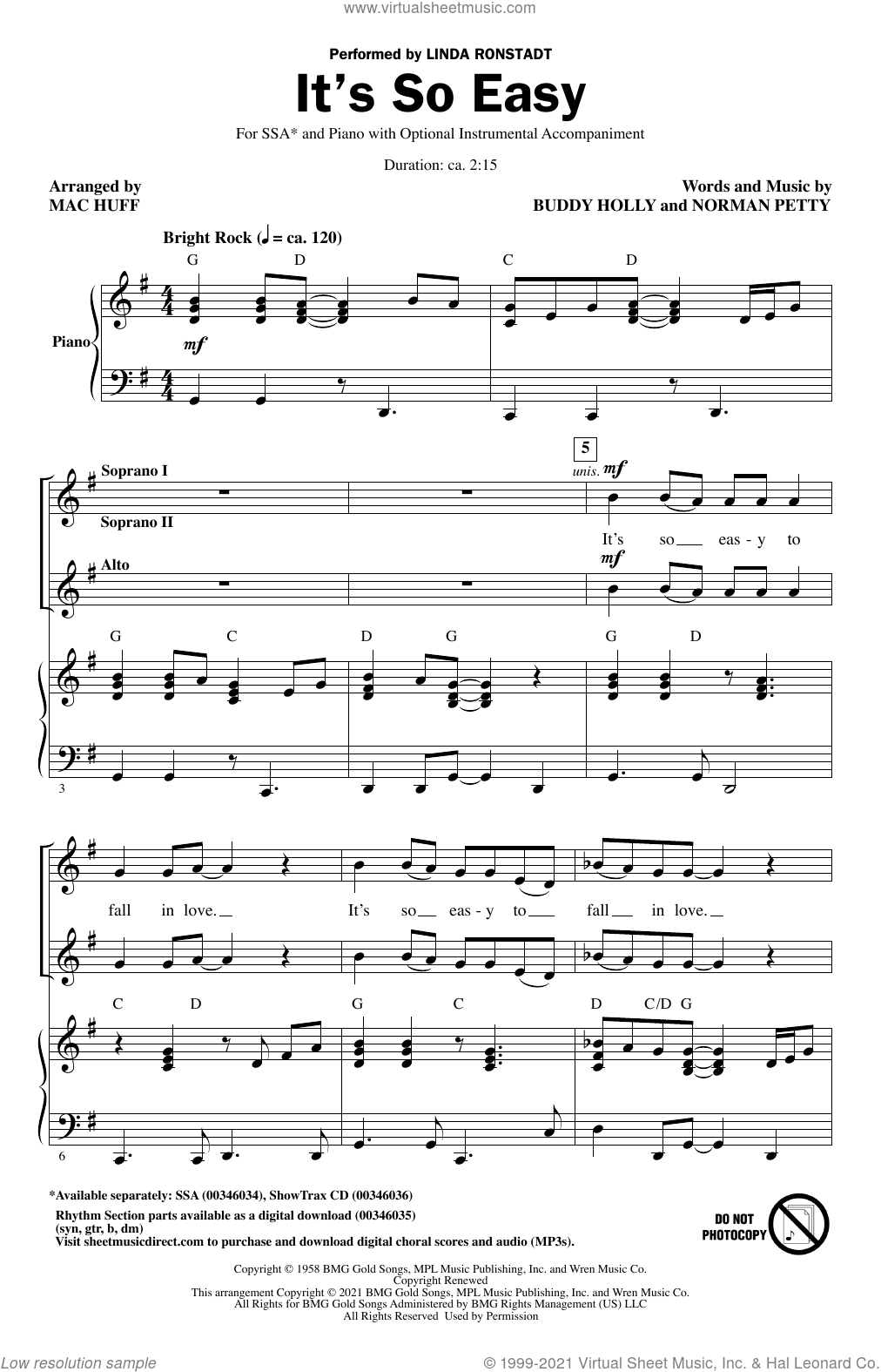 It's So Easy (arr. Mac Huff) sheet music for choir (SSA: soprano, alto)