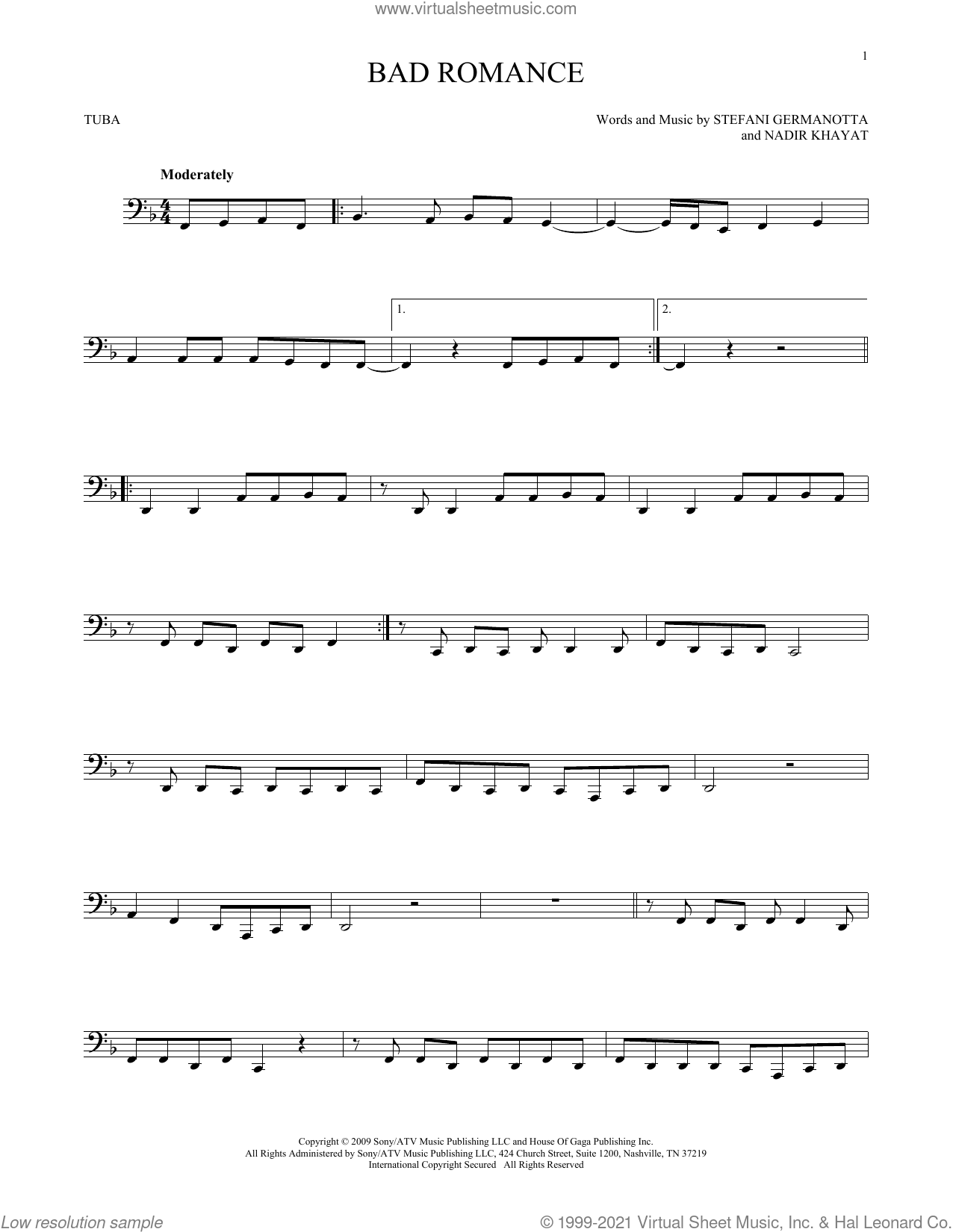 Bad Romance sheet music for Tuba Solo (tuba) (PDF-interactive)