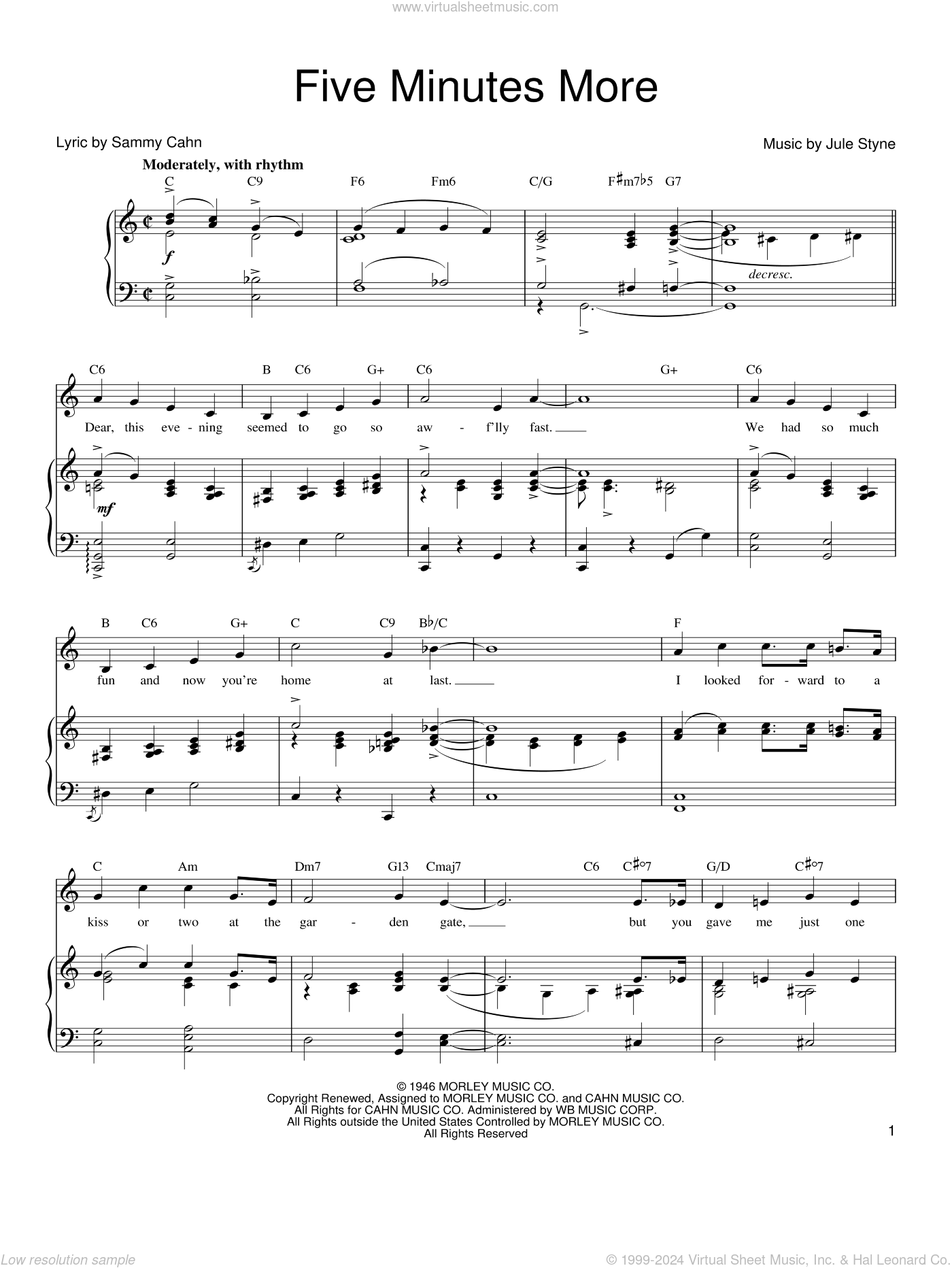 Five Minutes More sheet music for voice, piano or guitar (PDF)