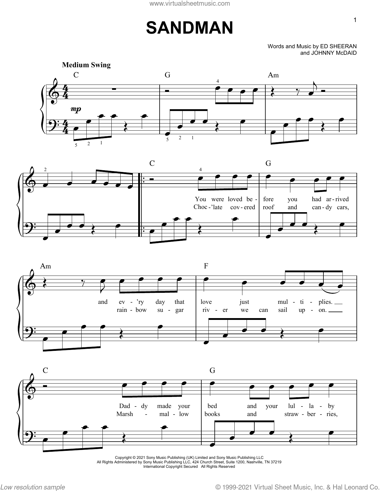 Sandman sheet music for piano solo (PDF-interactive)