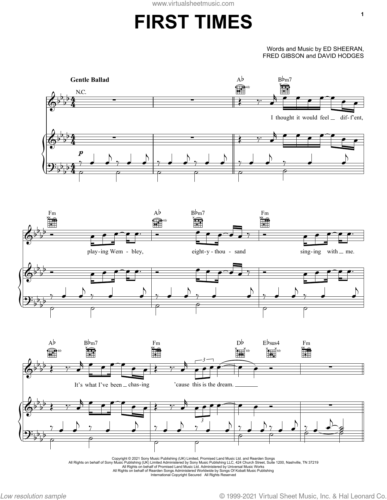 First Times sheet music for voice, piano or guitar (PDF)