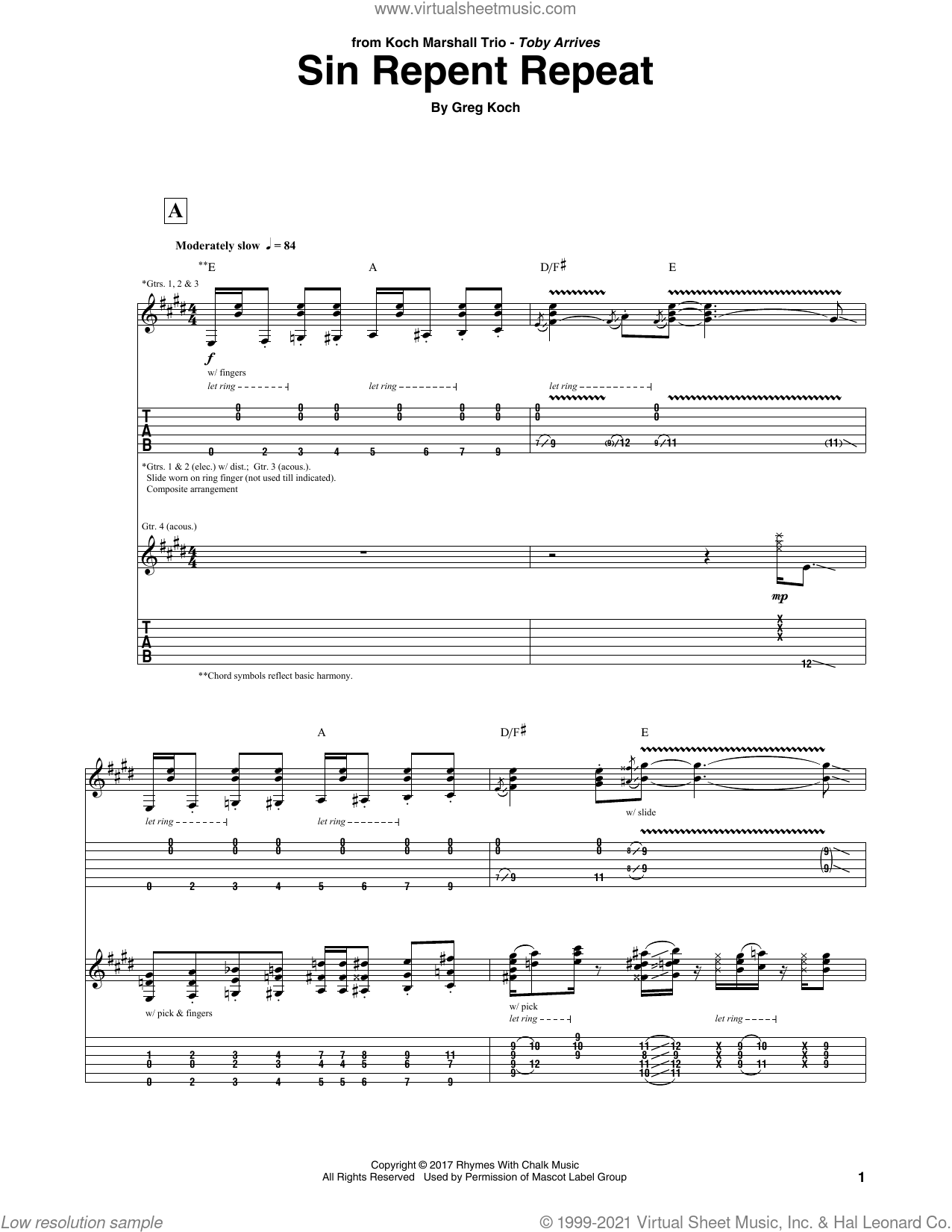 Sin Repent Repeat sheet music for guitar (tablature) (PDF)
