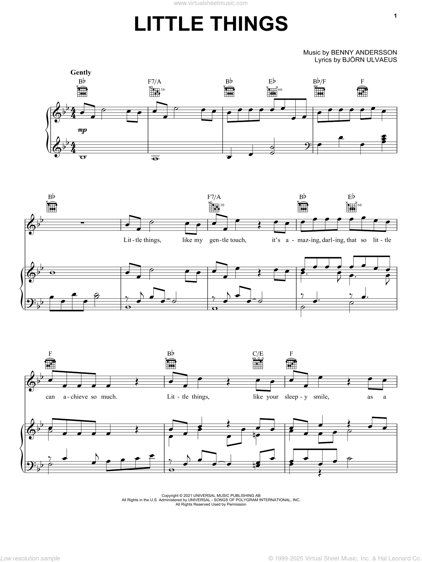 ABBA: Little Things sheet music for voice, piano or guitar (PDF)