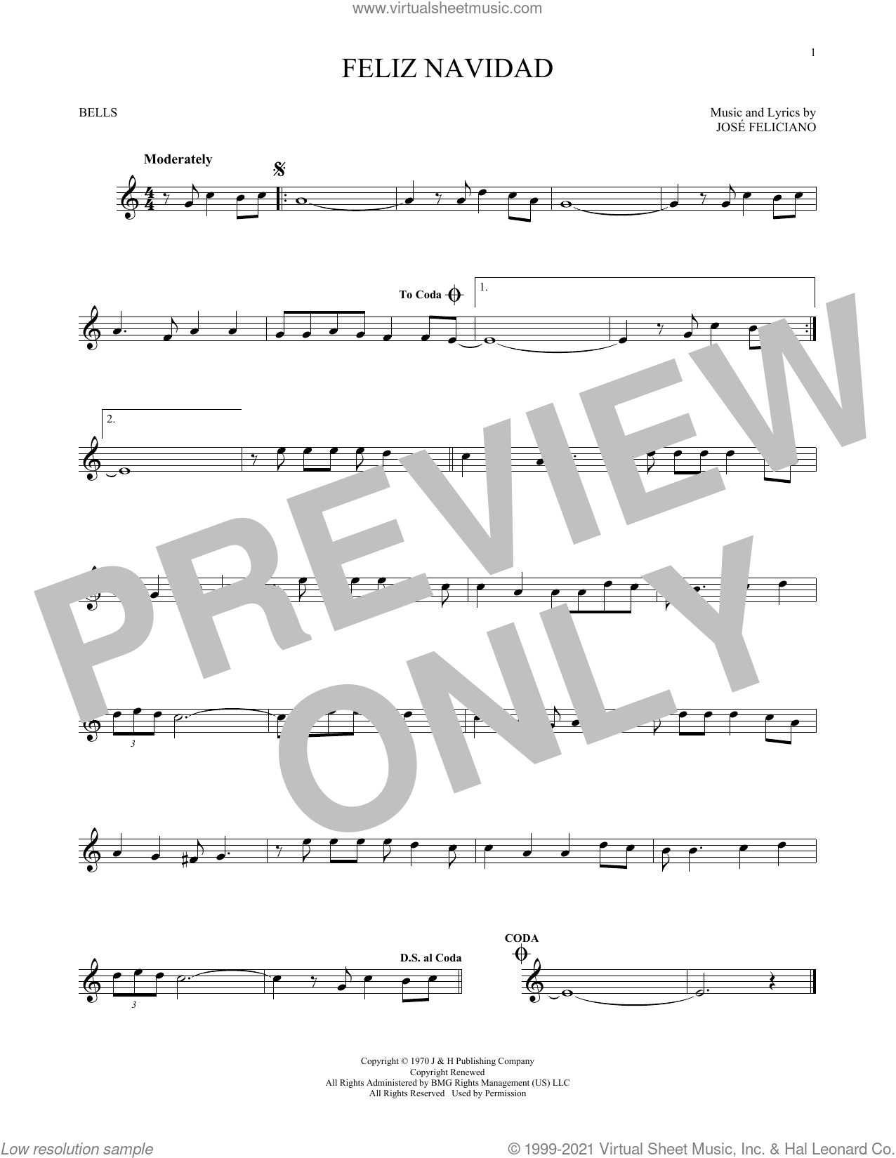 Feliz Navidad sheet music for Hand Bells Solo (bell solo) (PDF)