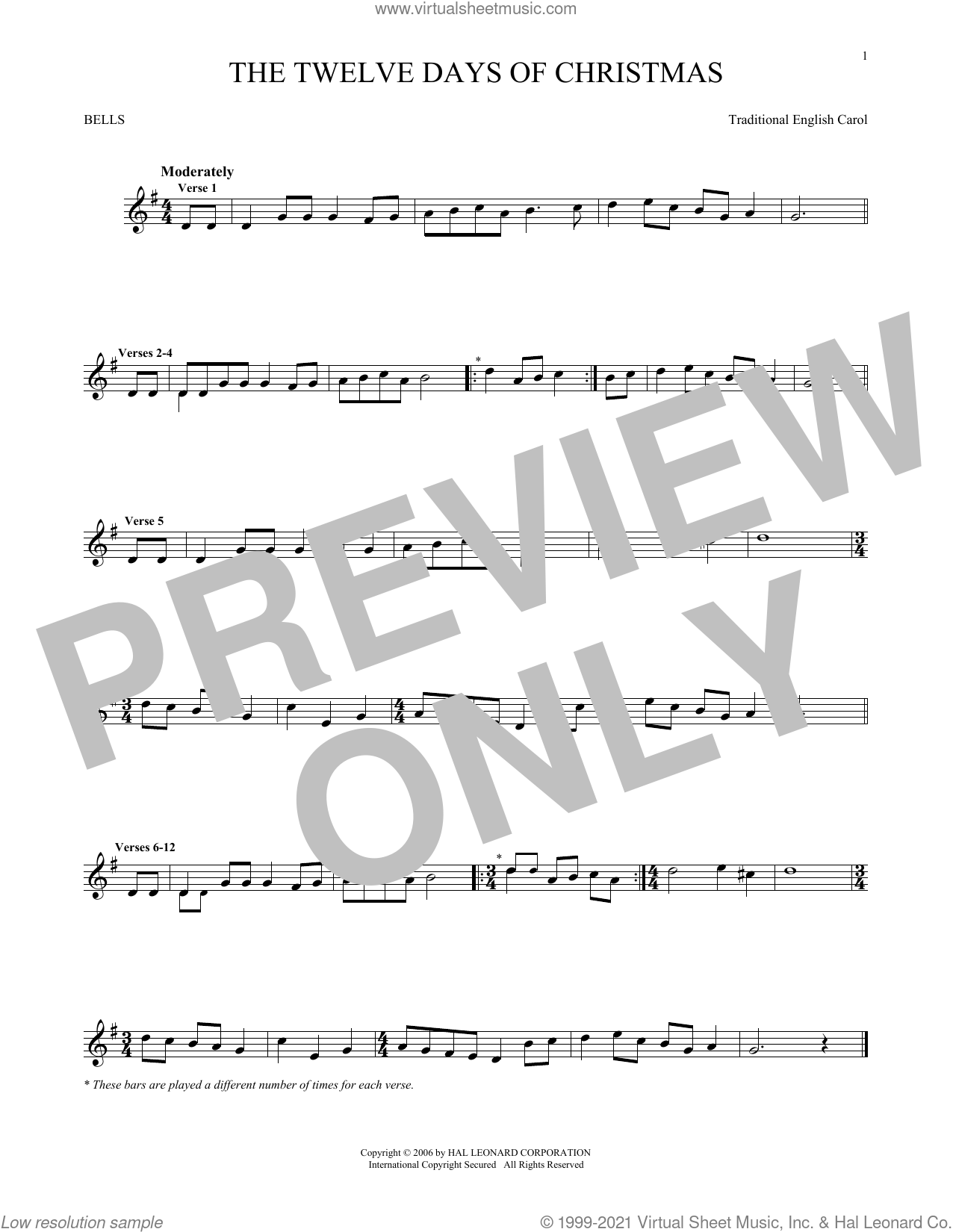 The Twelve Days Of Christmas sheet music for Hand Bells Solo (bell solo)