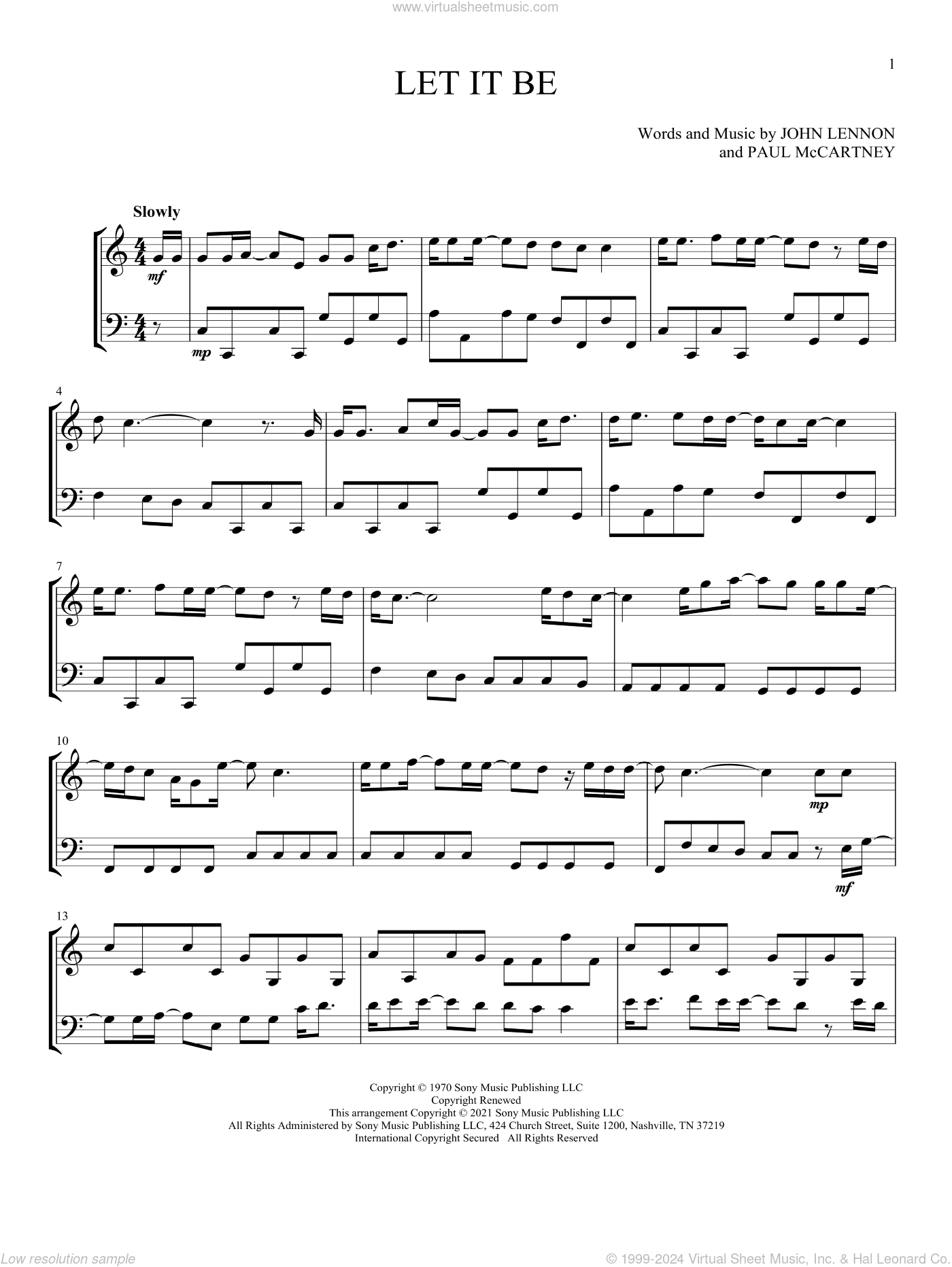 Let It Be sheet music for instrumental duet (duets) (PDF)