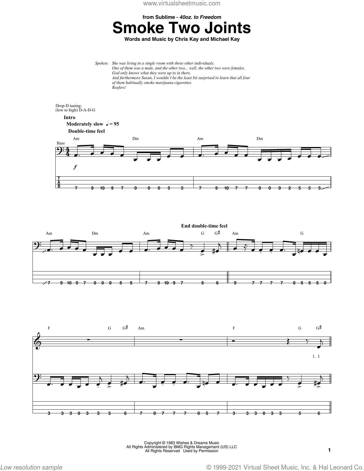 Smoke Two Joints sheet music for bass (tablature) (bass guitar)
