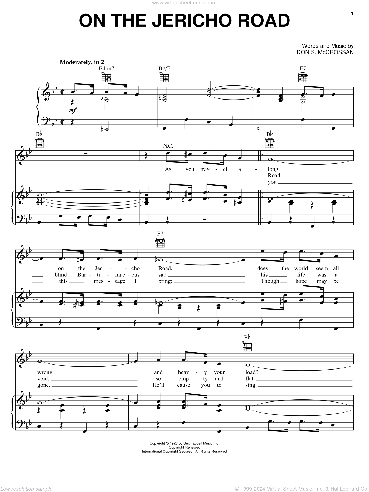 On The Jericho Road sheet music for voice, piano or guitar (PDF)