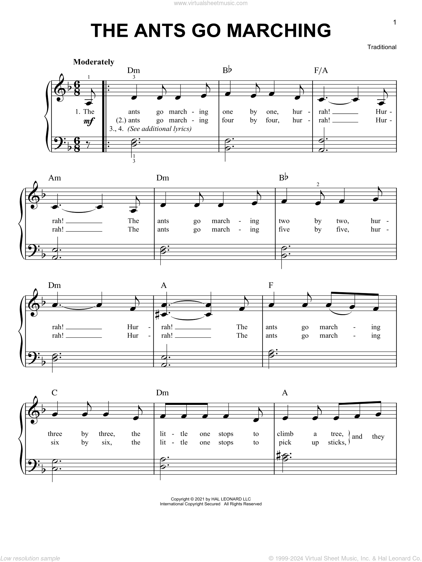 The Ants Go Marching sheet music (easy) for piano solo (PDF)