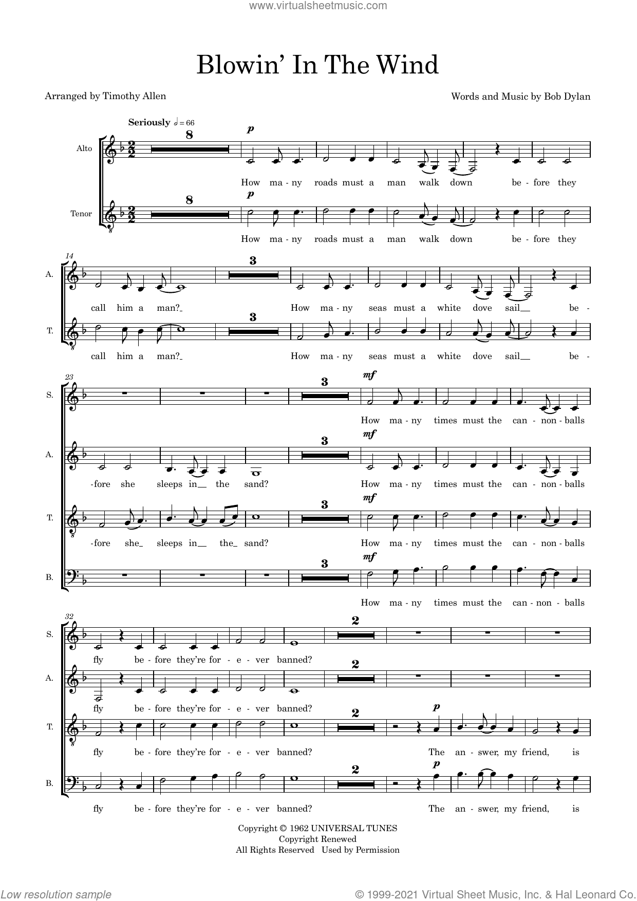 Blowin' In The Wind (arr. Tim Allen) sheet music (complete collection ...