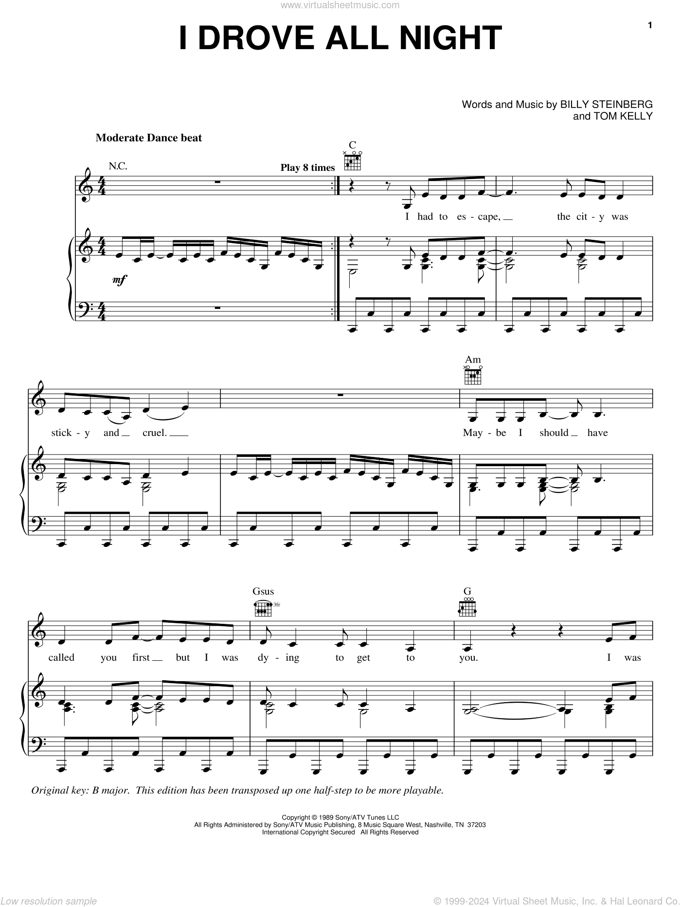 Celine Dion: I Drove All Night sheet music for voice, piano or guitar