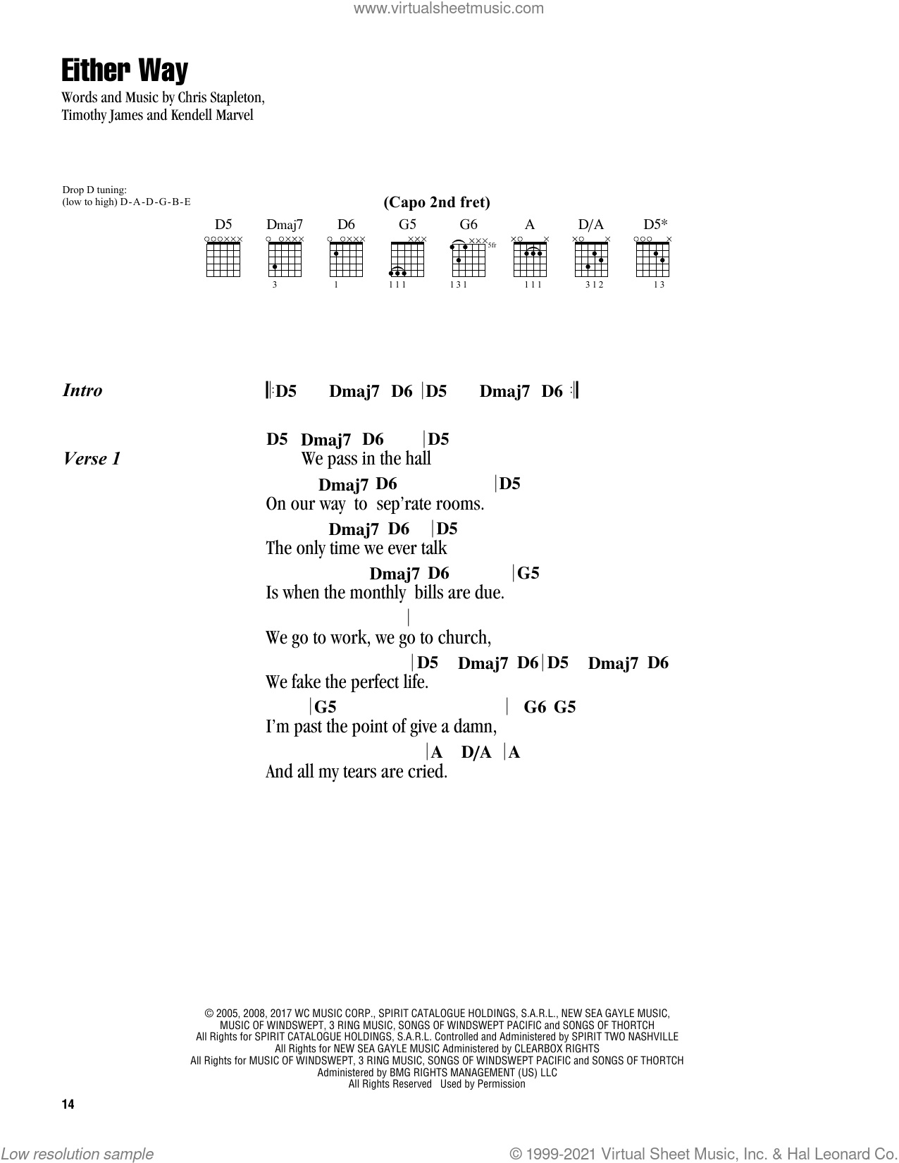 Either Way sheet music for guitar (chords) (PDF)