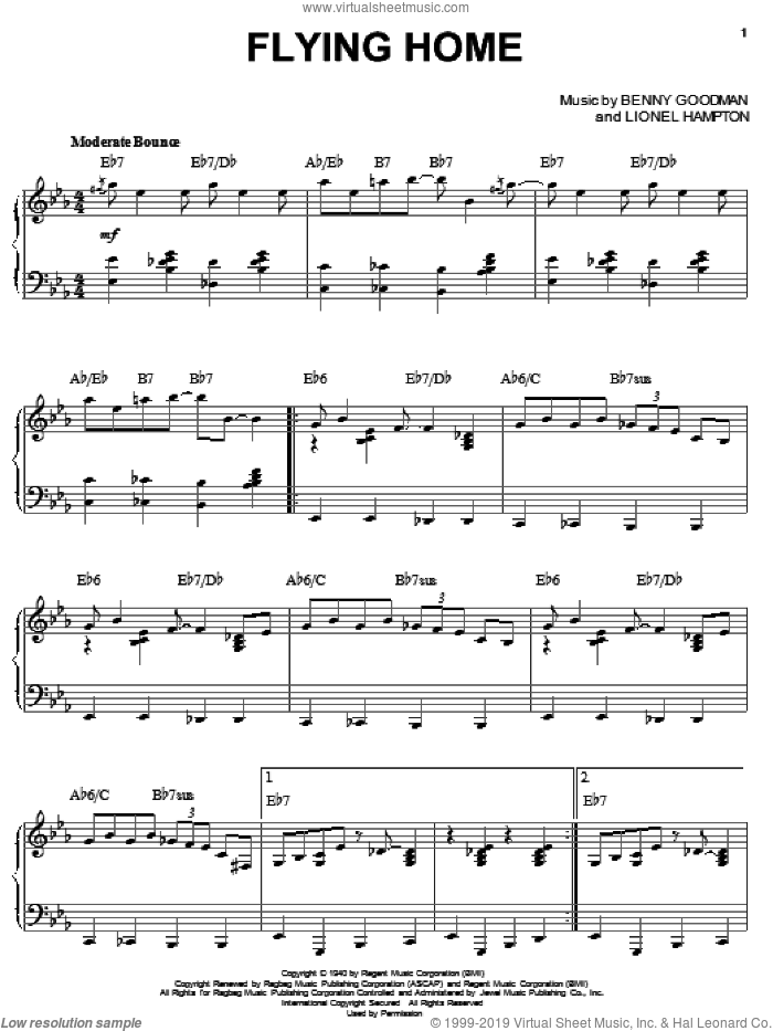 Flying Home sheet music for piano solo (PDF-interactive)
