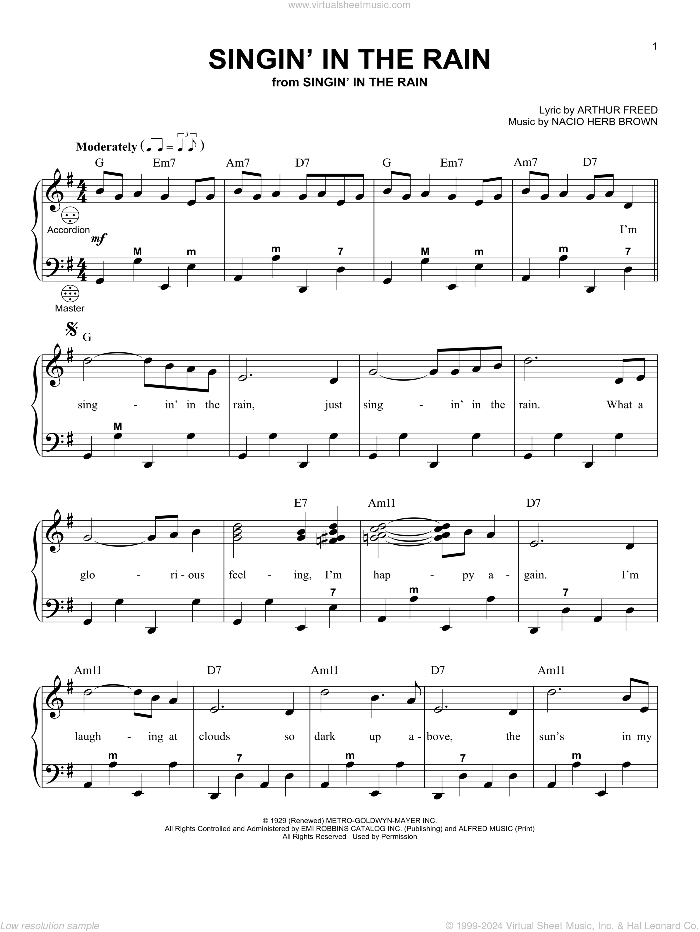 Singin' In The Rain sheet music for accordion (PDF-interactive)
