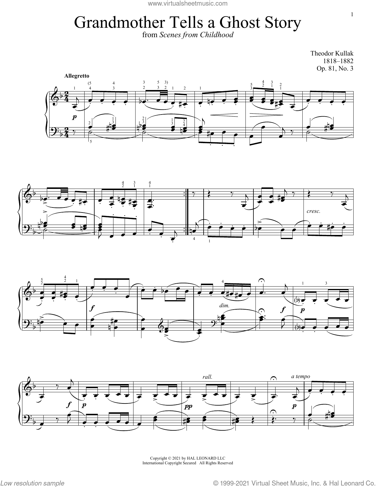 Grandmother Tells A Ghost Story, Op. 81, No. 3 sheet music for piano solo