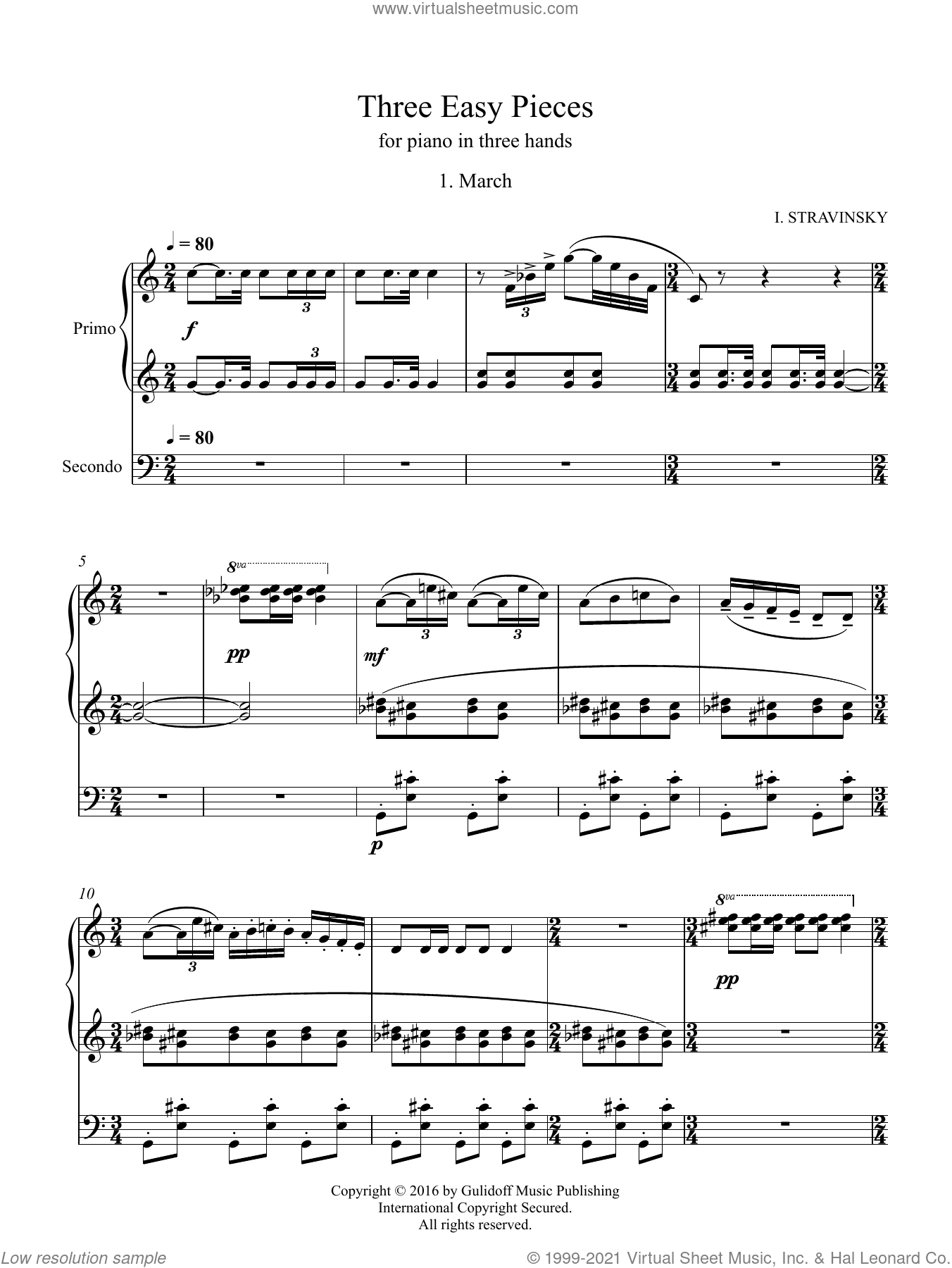Three Easy Pieces (all) sheet music for piano four hands (PDF)