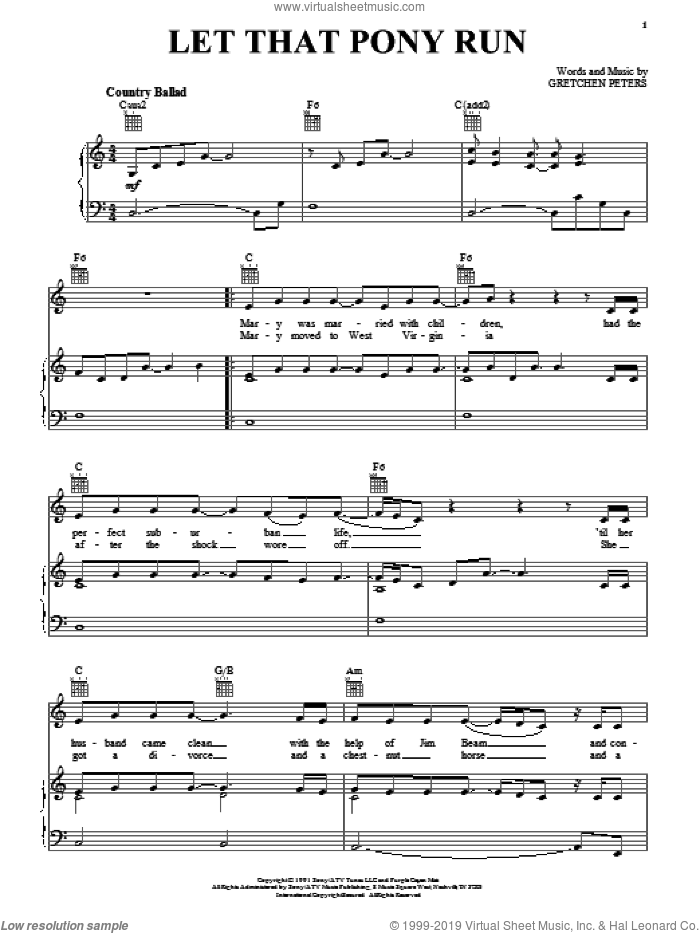 Let That Pony Run sheet music for voice, piano or guitar (PDF)