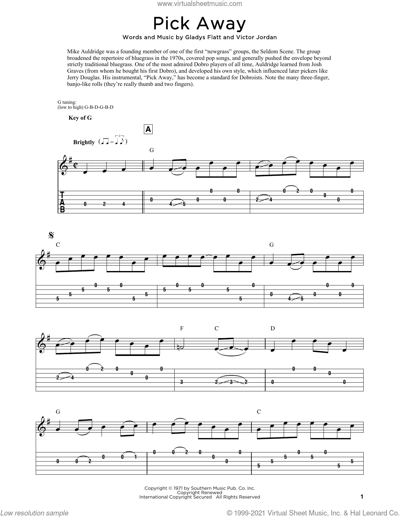 Pick Away sheet music for dobro solo (PDF)