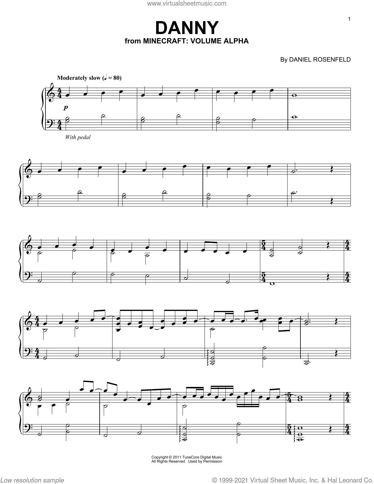 Danny (from Minecraft), (intermediate) sheet music for piano solo