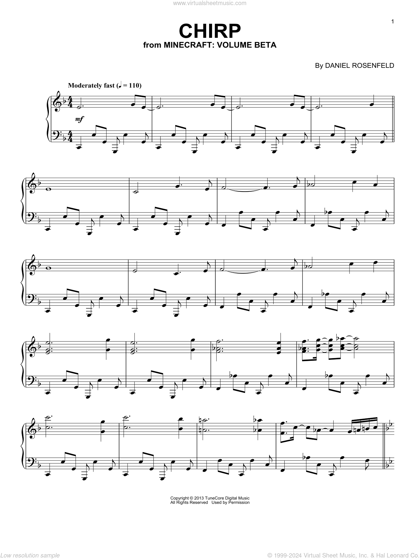 Chirp (from Minecraft), (intermediate) sheet music for piano solo