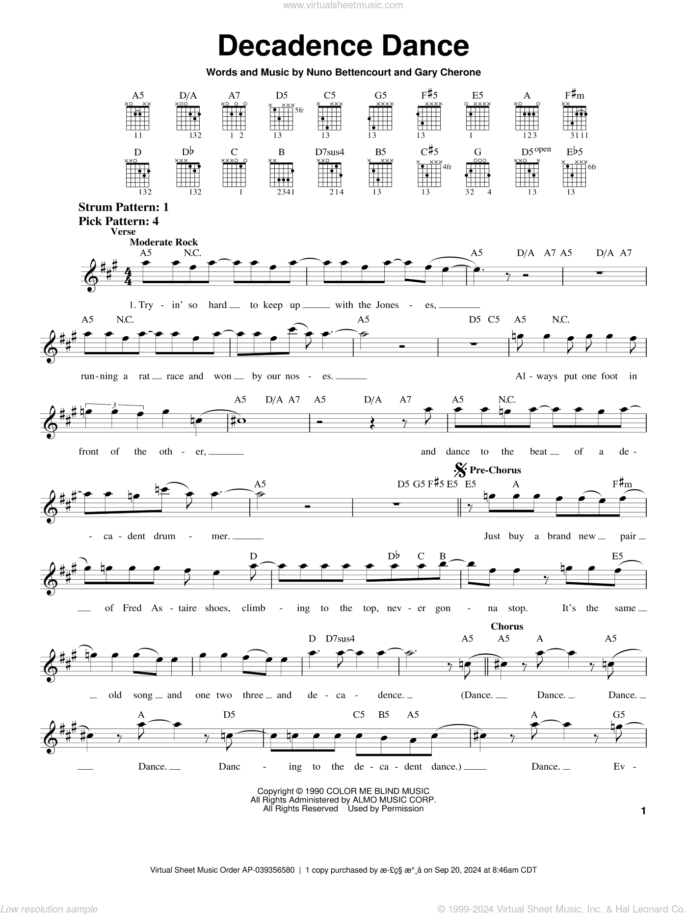 Decadence Dance sheet music for guitar solo (chords) (PDF)