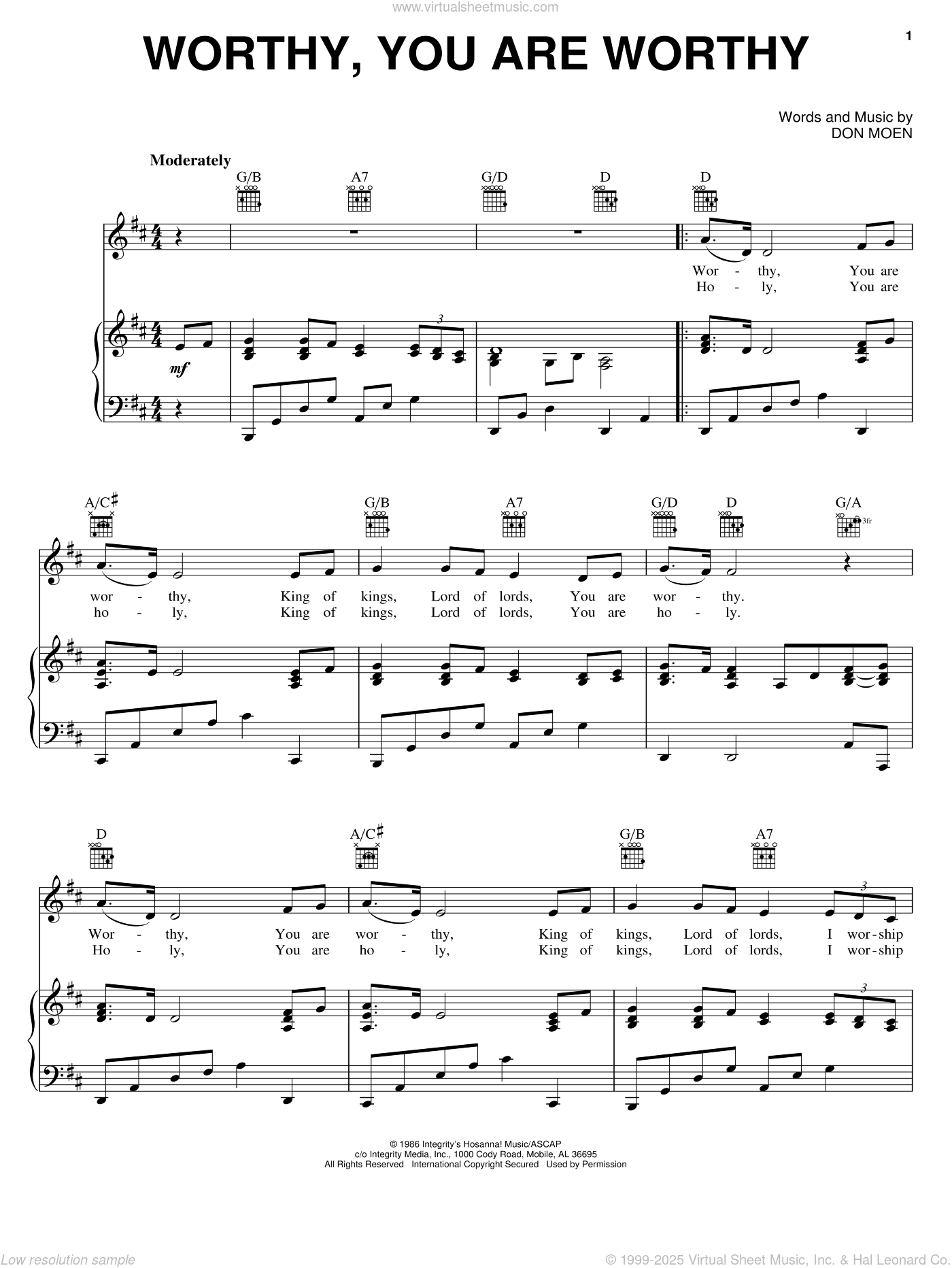 Don Moen: Worthy, You Are Worthy sheet music for voice, piano or guitar