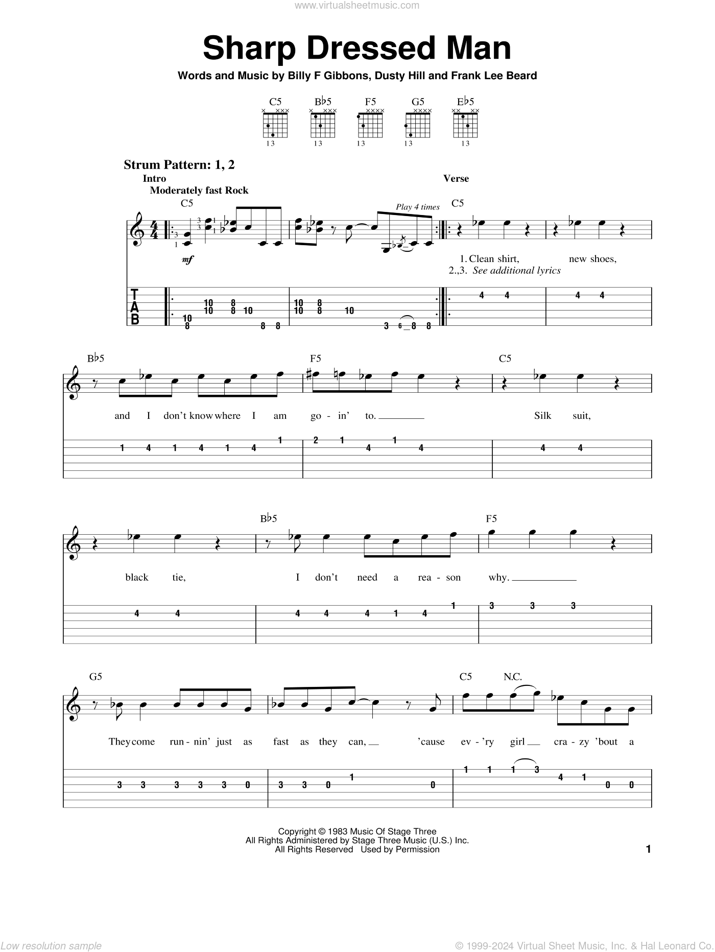 Sharp Dressed Man sheet music for guitar solo (easy tablature)