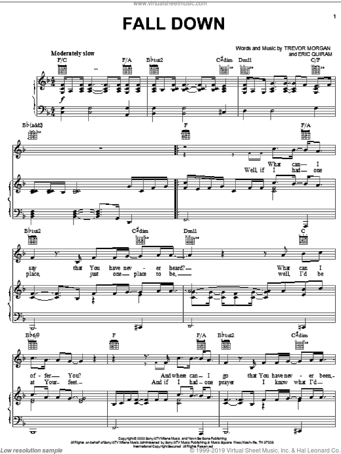 Phillips, Craig & Dean: Fall Down sheet music for voice, piano or guitar