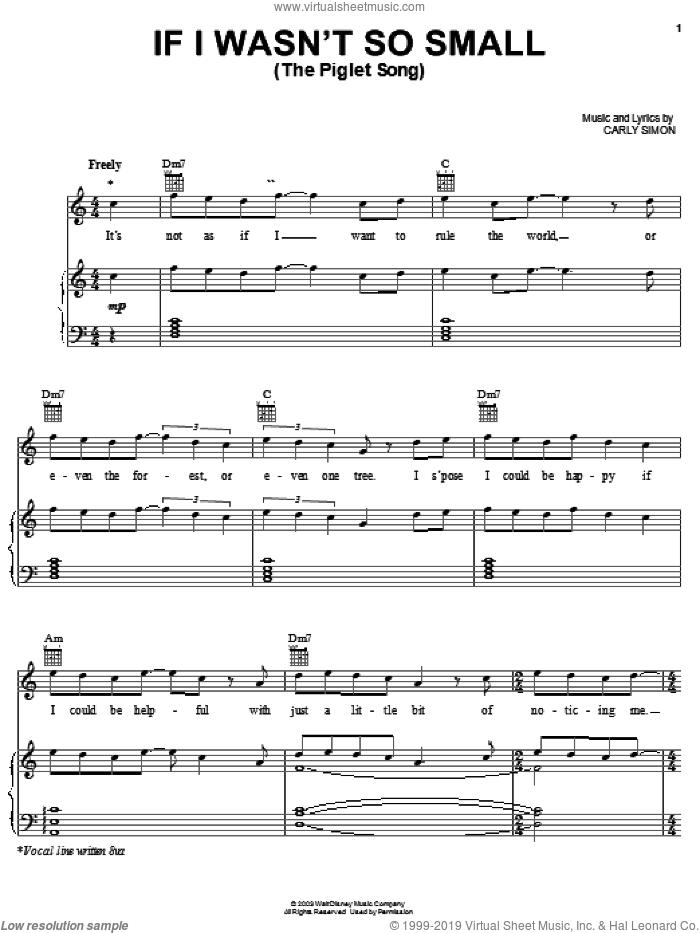 If I Wasn't So Small (The Piglet Song) sheet music for voice, piano or ...