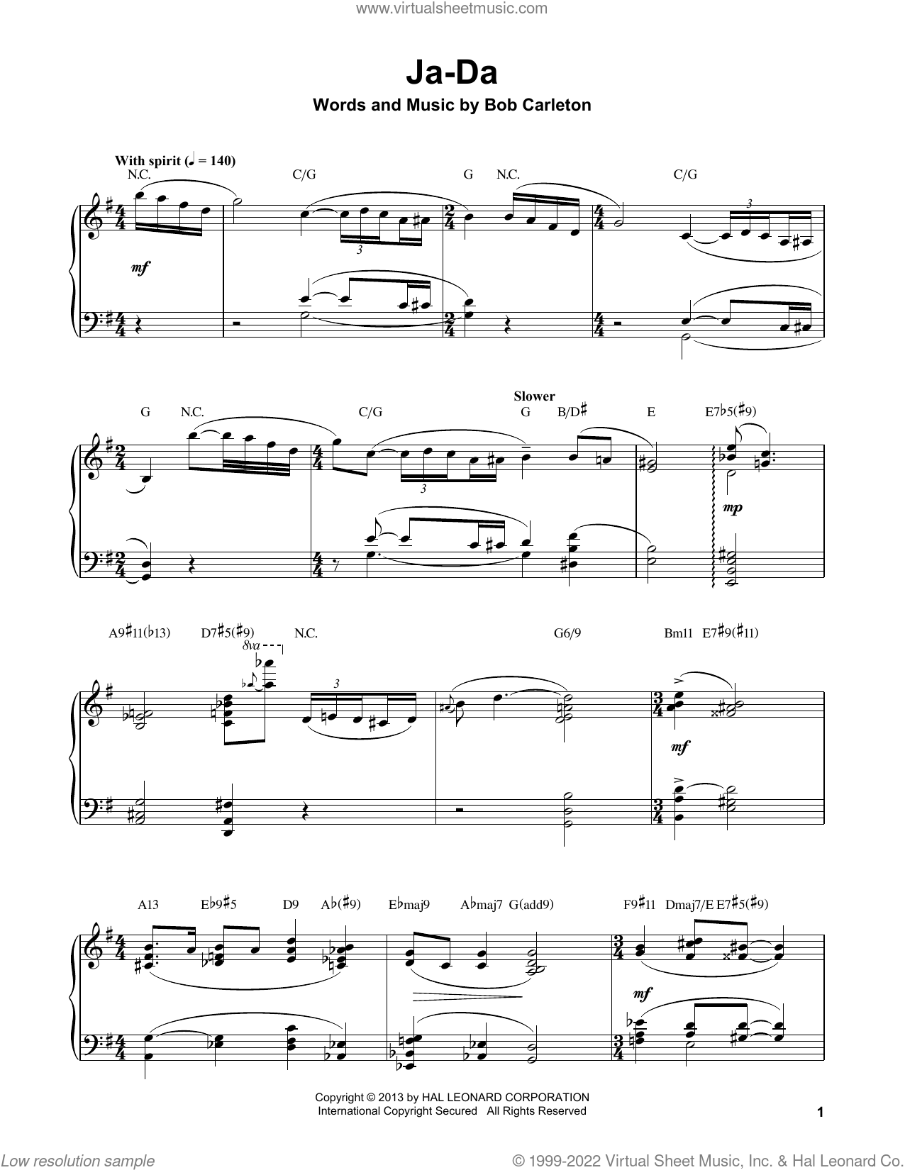 Ja-Da sheet music for piano solo (transcription) (PDF)