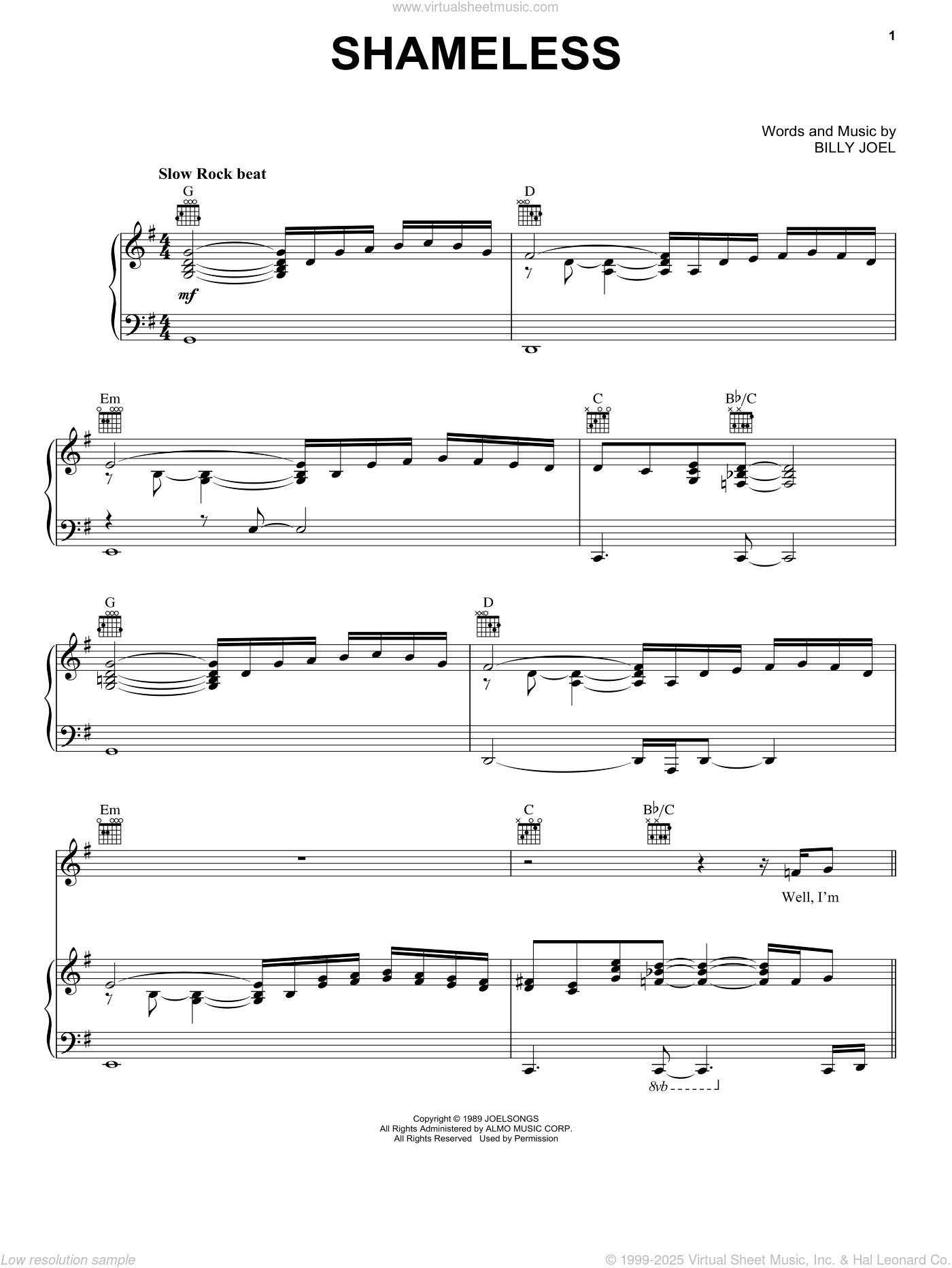 Billy Joel: Shameless sheet music for voice, piano or guitar