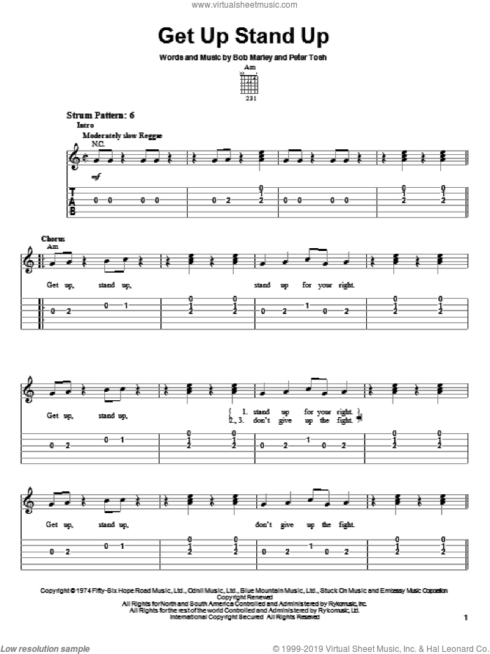 Get Up Stand Up sheet music for guitar solo (easy tablature)
