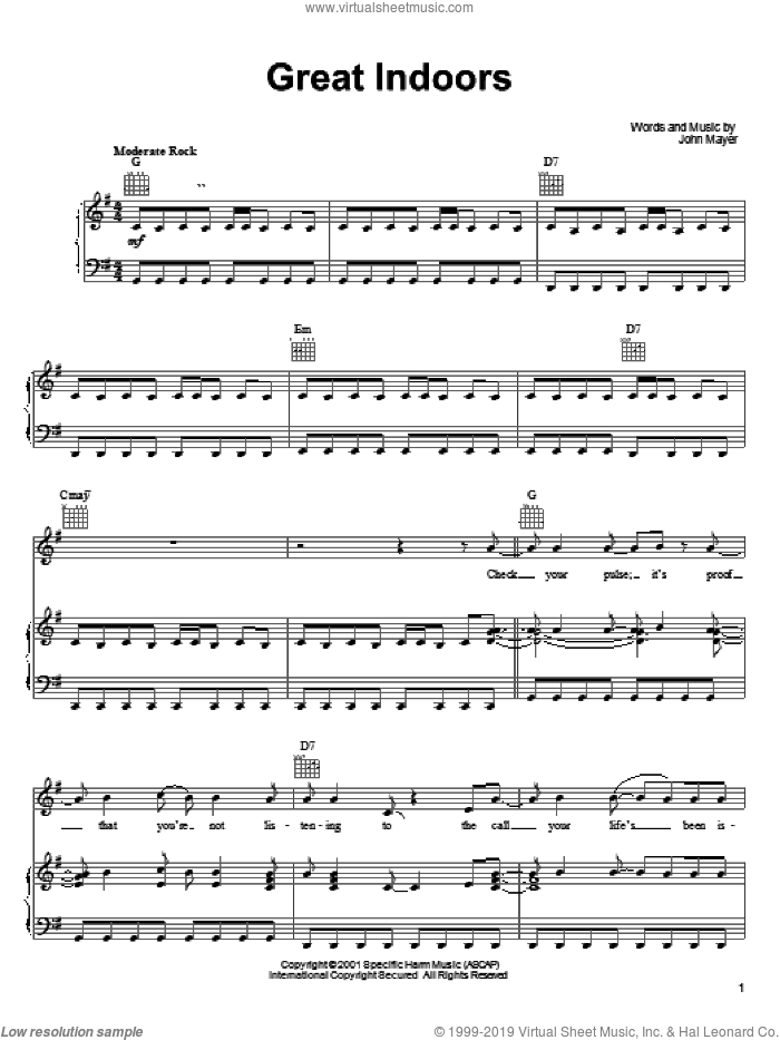 Great Indoors sheet music for voice, piano or guitar (PDF)