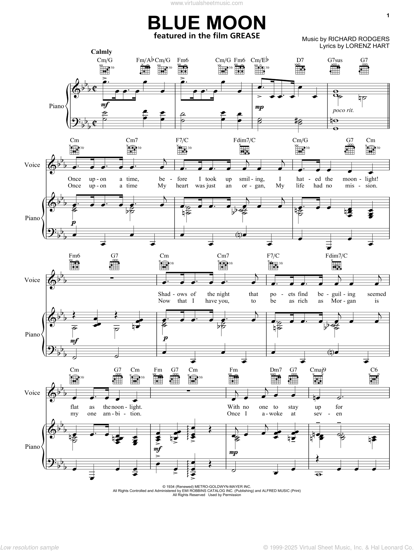 Elvis Presley: Blue Moon sheet music for voice, piano or guitar