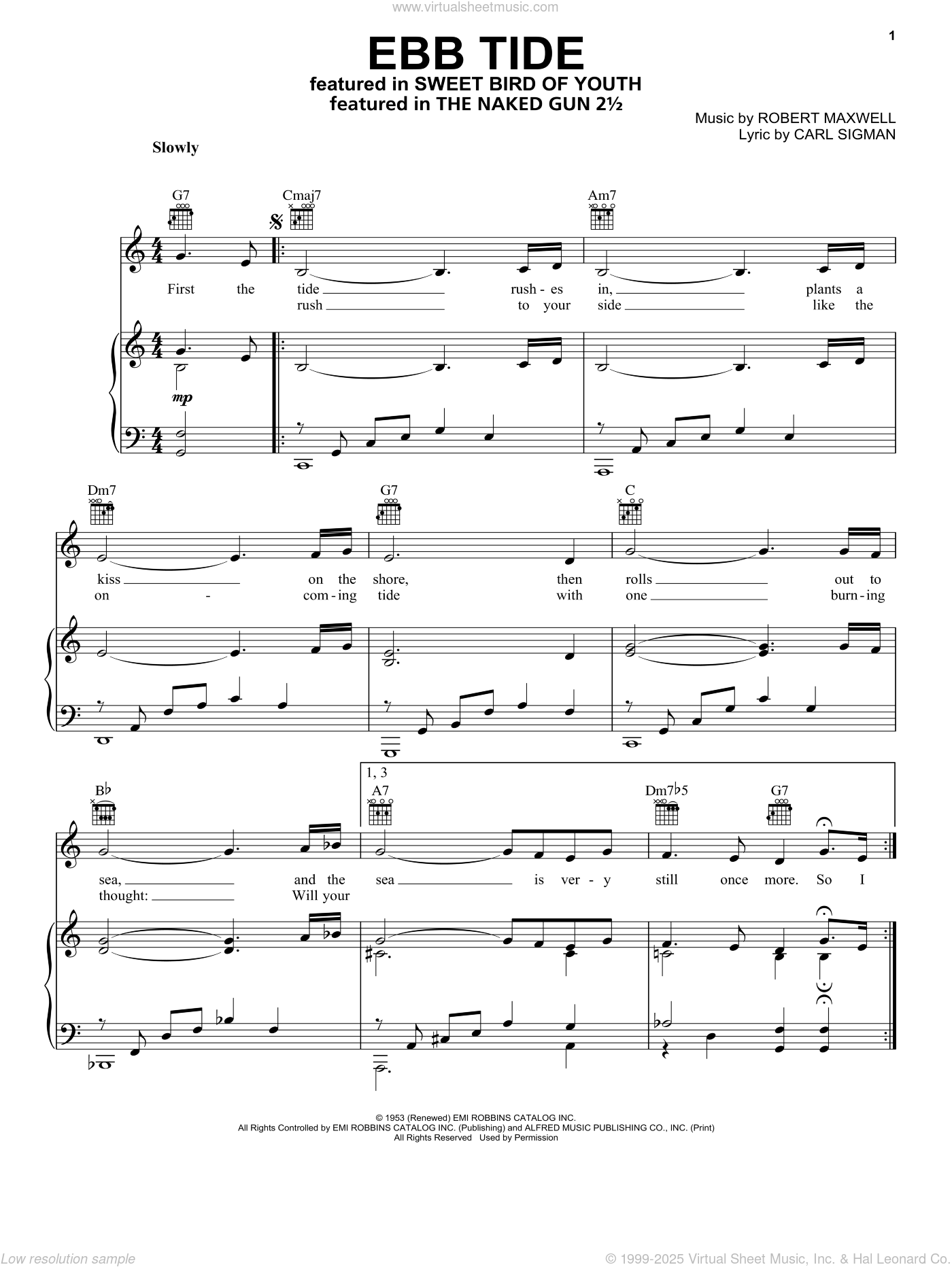 Ebb Tide sheet music for voice, piano or guitar (PDF-interactive)