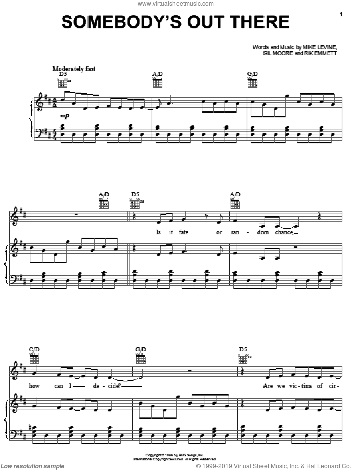 Somebody's Out There sheet music for voice, piano or guitar (PDF)