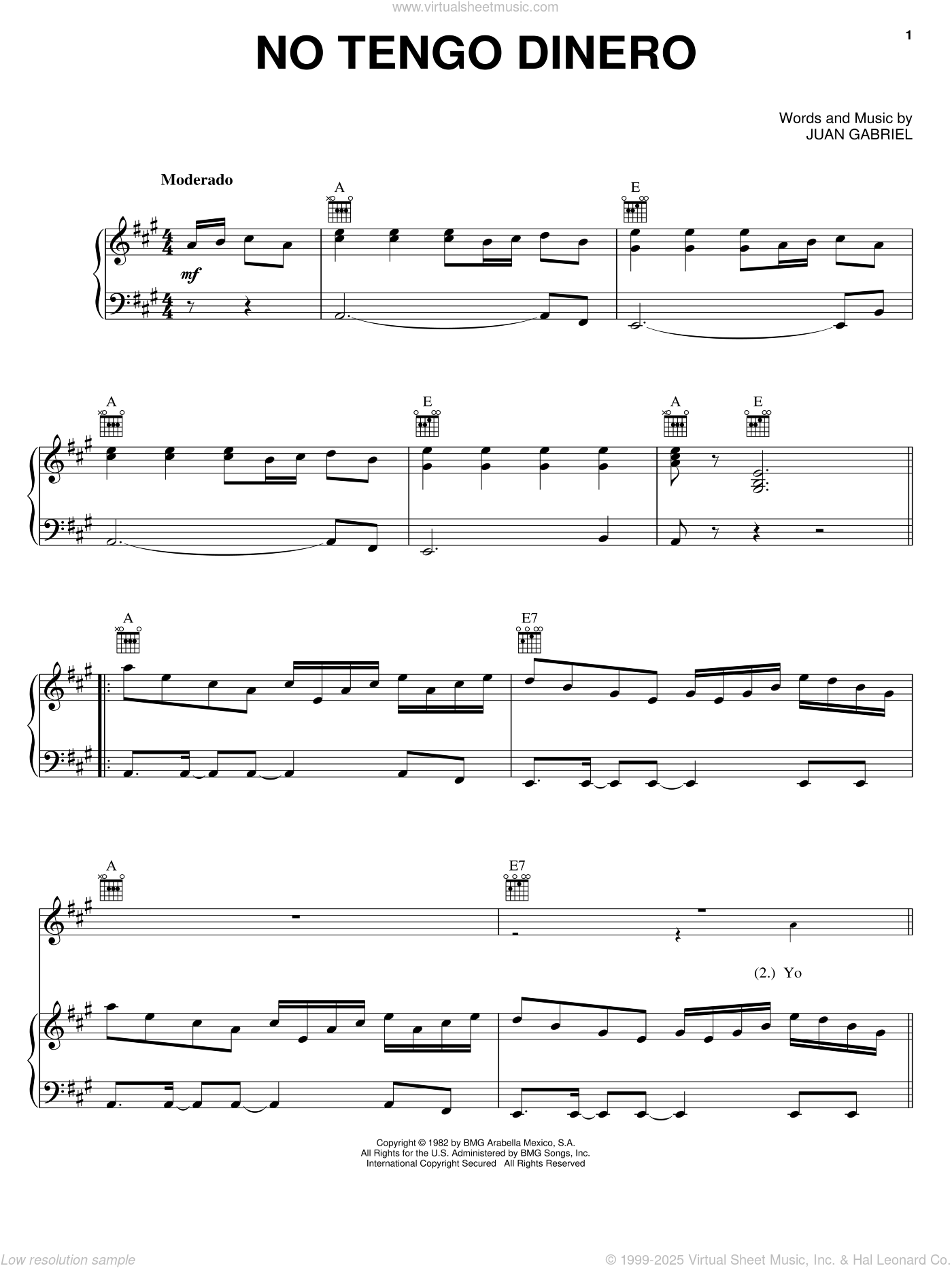 No Tengo Dinero sheet music for voice, piano or guitar (PDF)