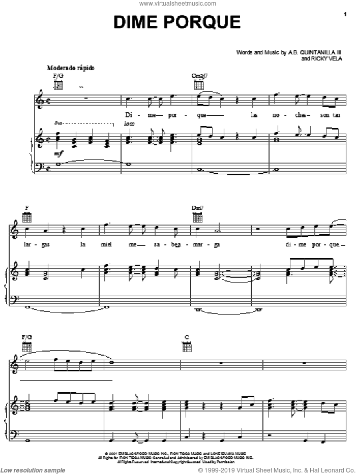 Dime Porque sheet music for voice, piano or guitar (PDF)